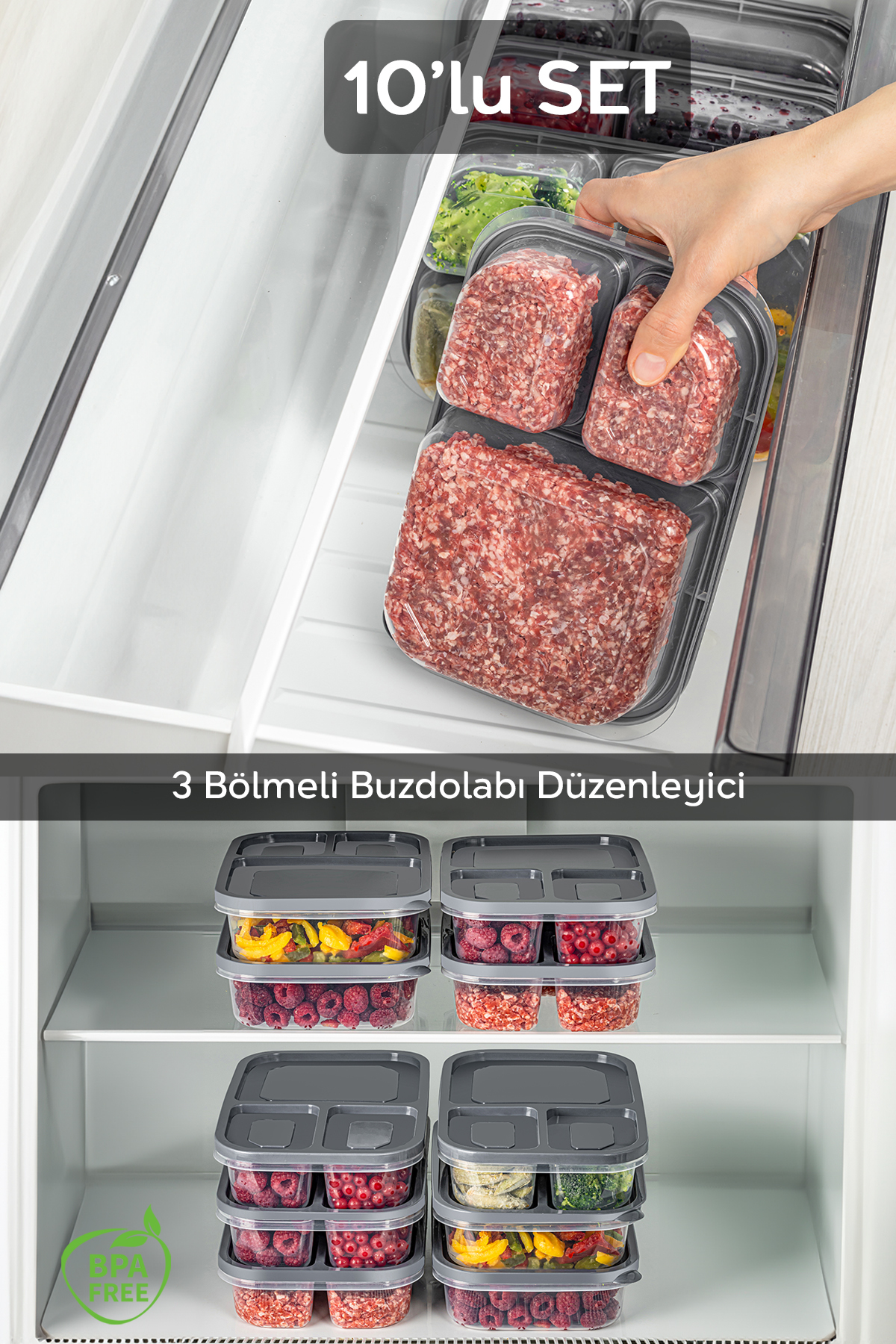 Meleni Home 10'lu 3 Bölmeli Kapaklı Dikdörtgen Saklama Kabı-Taşınabilir ...