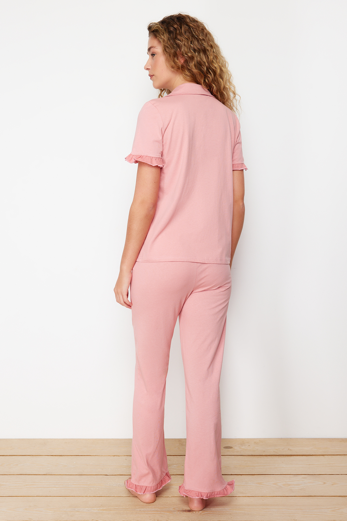 Trendyol Collection Dried Rose RuFFle Cotton Pajamas Set ...