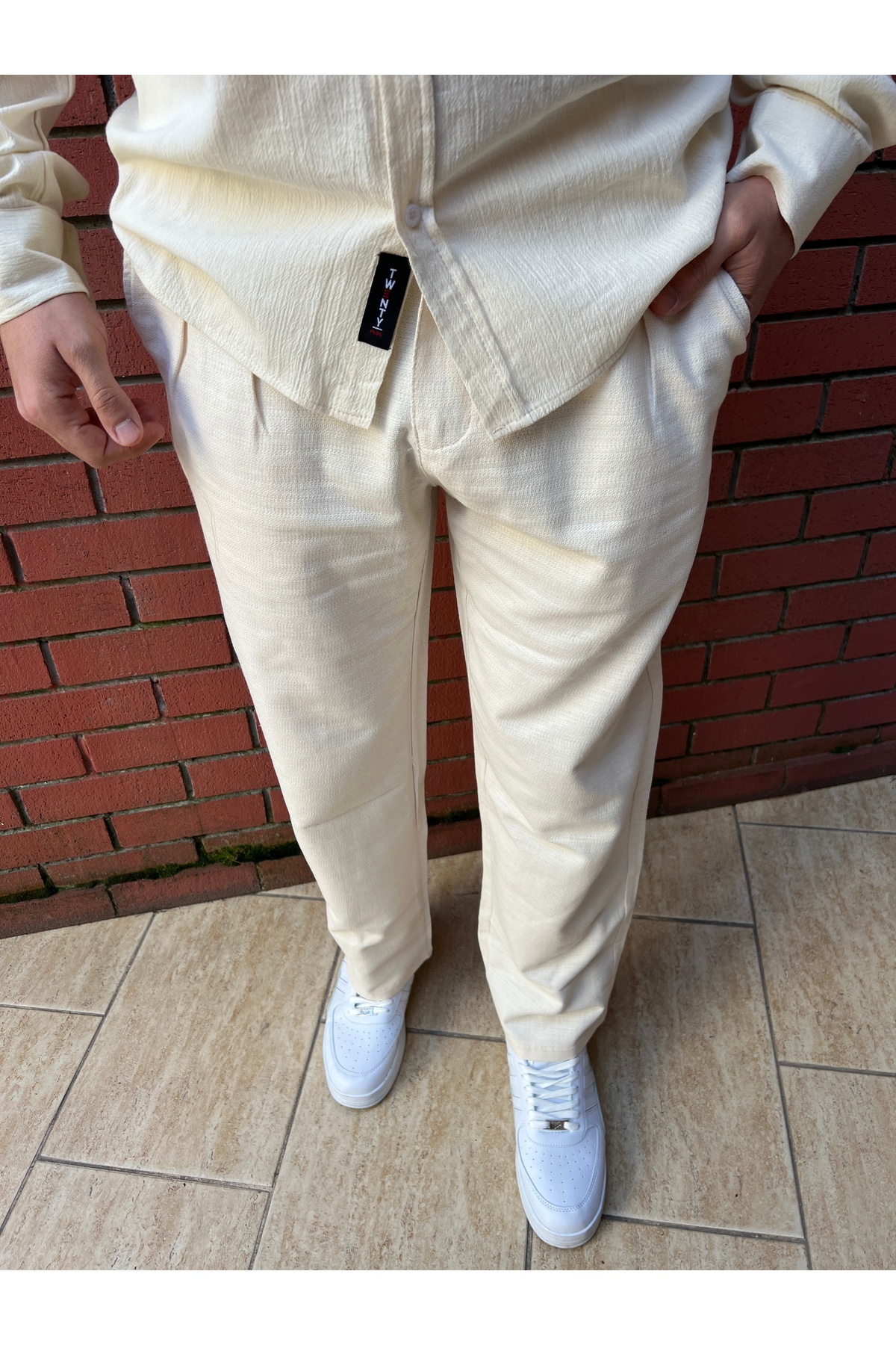 BY İMPALA MODA Bol Kesim Baggy Kalıp Düğmeli Keten Kumaş Pantolon ...