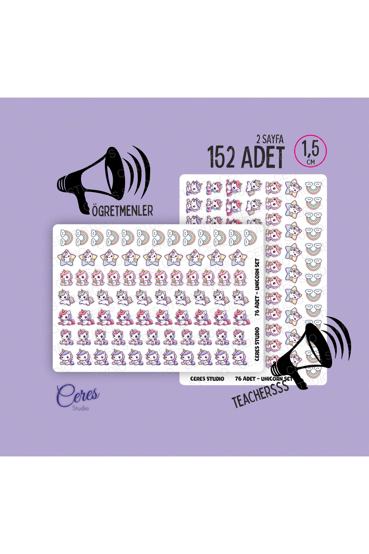 Ceres Studio Sevimli Unicorn Sticker Etiket Seti - Laptop Telefon Defter Journal Etiketi Fiyatı ...