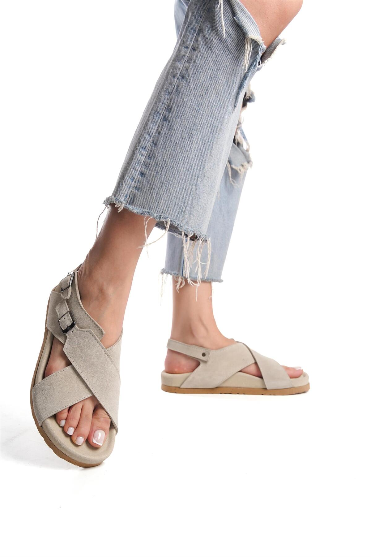 Ayakkabı Fuarı Zeyn 7541C Kadın Hakiki Deri Düz Sandalet Bej Fiyatı ...