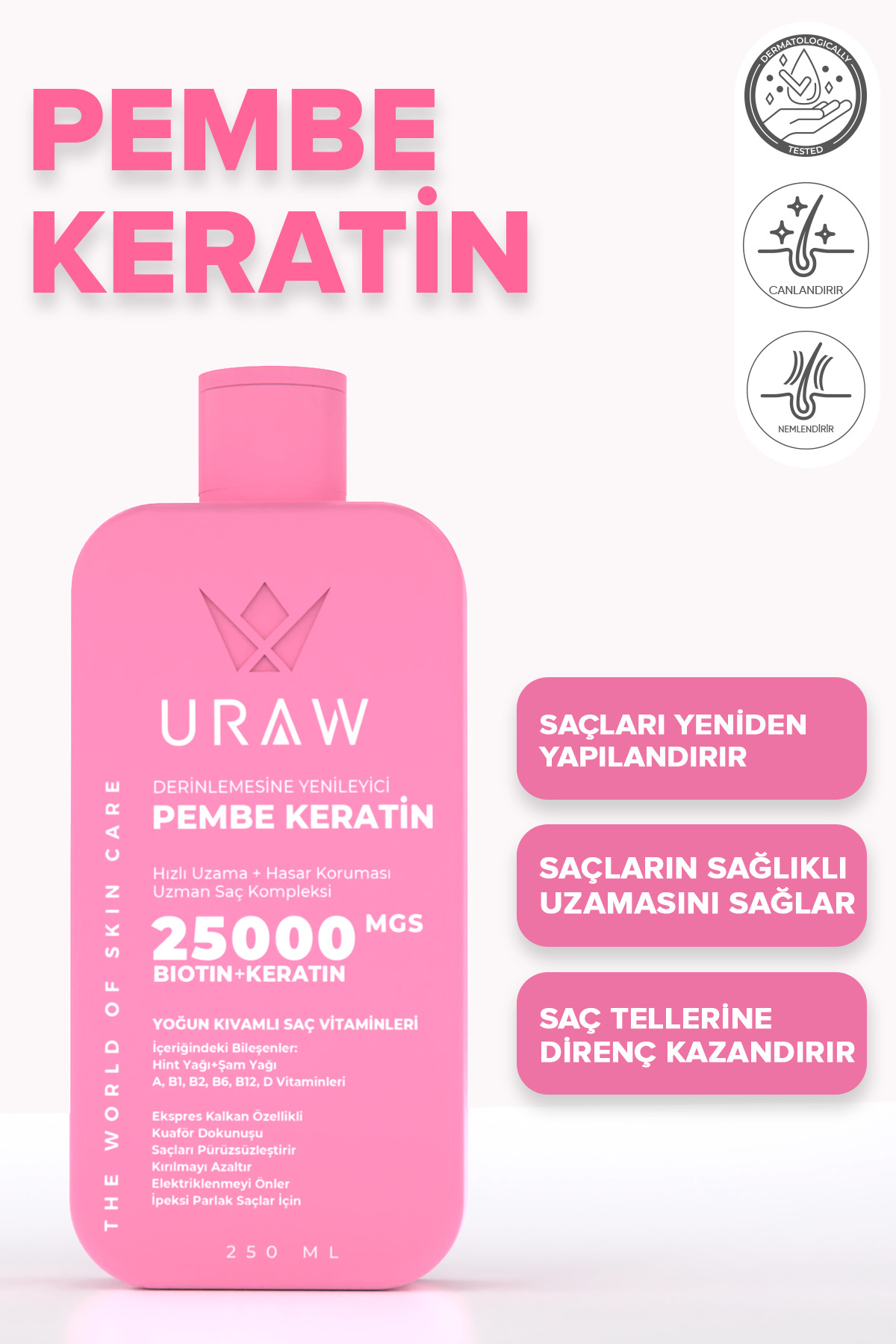Uraw Pink Keratin ( Nemlendirici, Onarıcı ve Yeniden Yapılandırıcı Saç ...