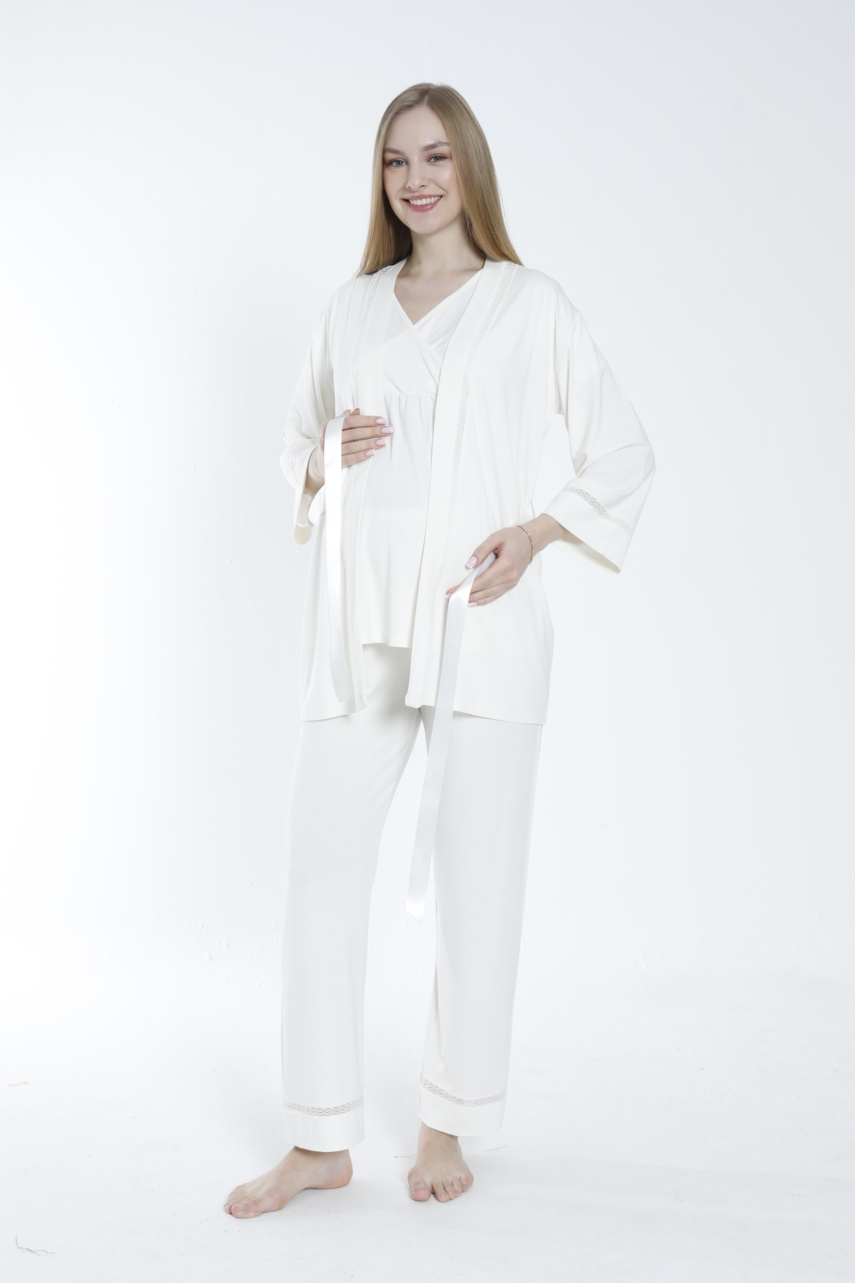 Miss Dünya Lissa Sabahlıklı Dantel Detaylı Hamile ve Lohusa Pijama ...