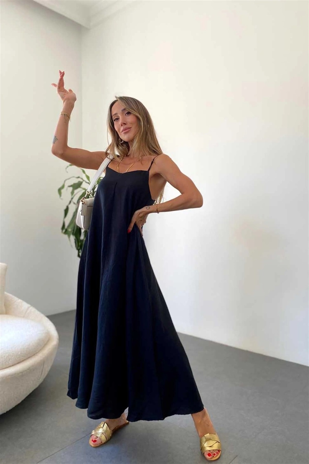 bymaestro woman Aerobin Kumaş Ayarlanabilir Askılı Uzun Yazlık Elbise ...