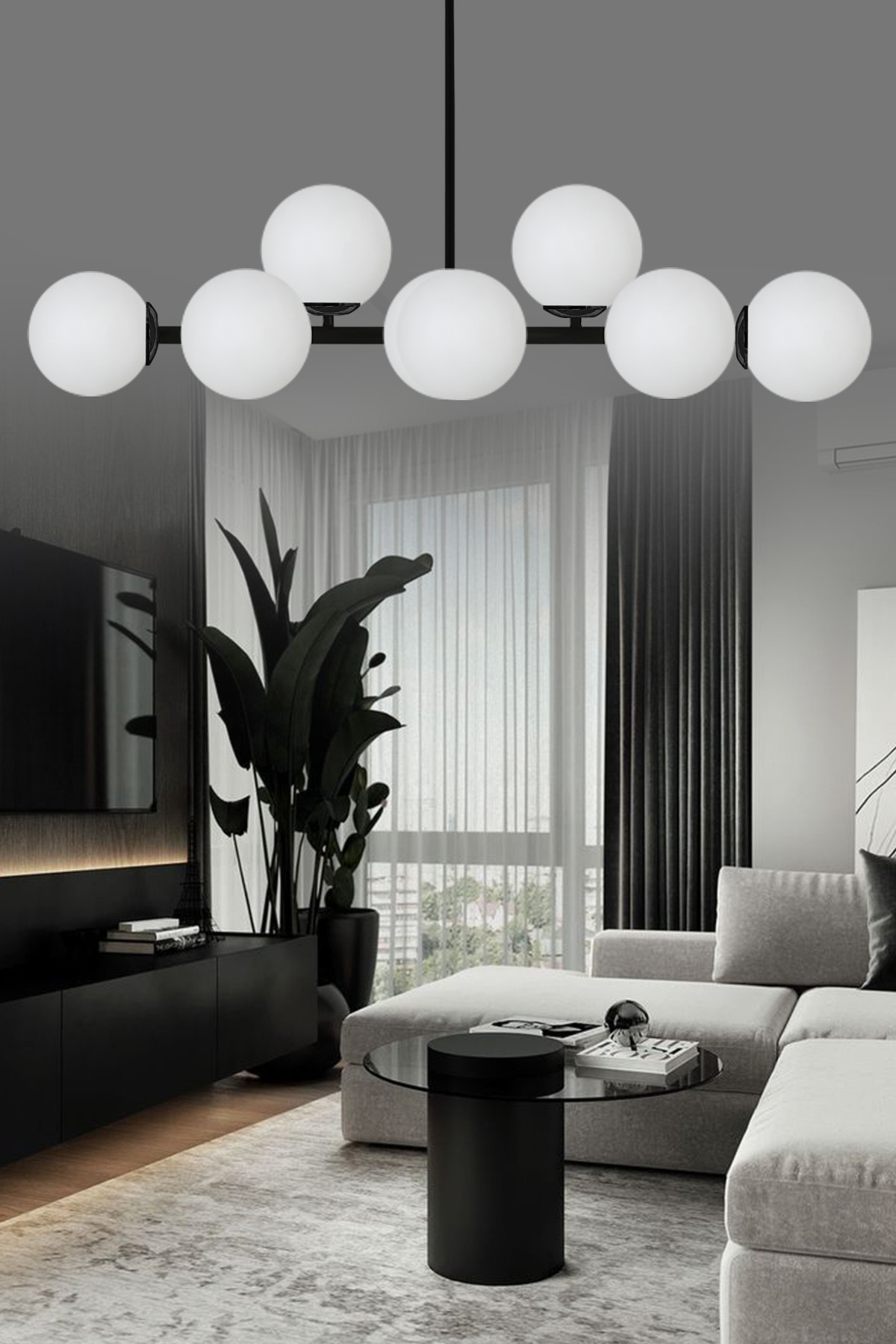 ŞL Şef Light Luxury Modern Tasarım Siyah 10'lü Beyaz Glop Camlı Avize ...