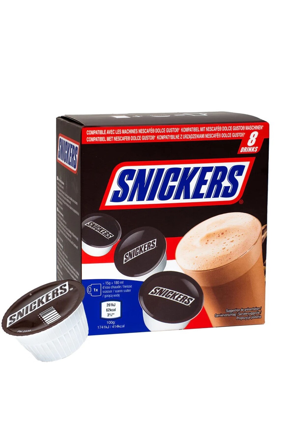 Snickers Hot Chocolate Pods for Dolce Gusto Machine- 8 Drinks 120g ...