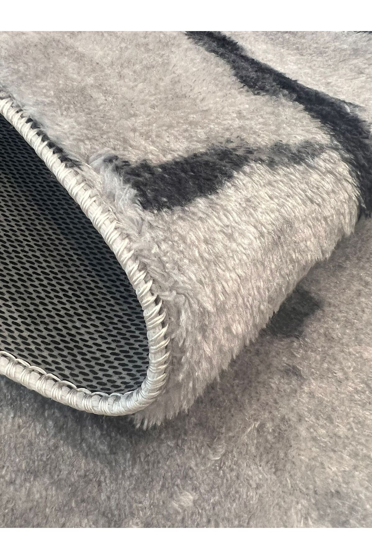 Sarar Raschel Carpet Geometrik Desenli Gri Kaymaz Taban Kalın Peluş ...