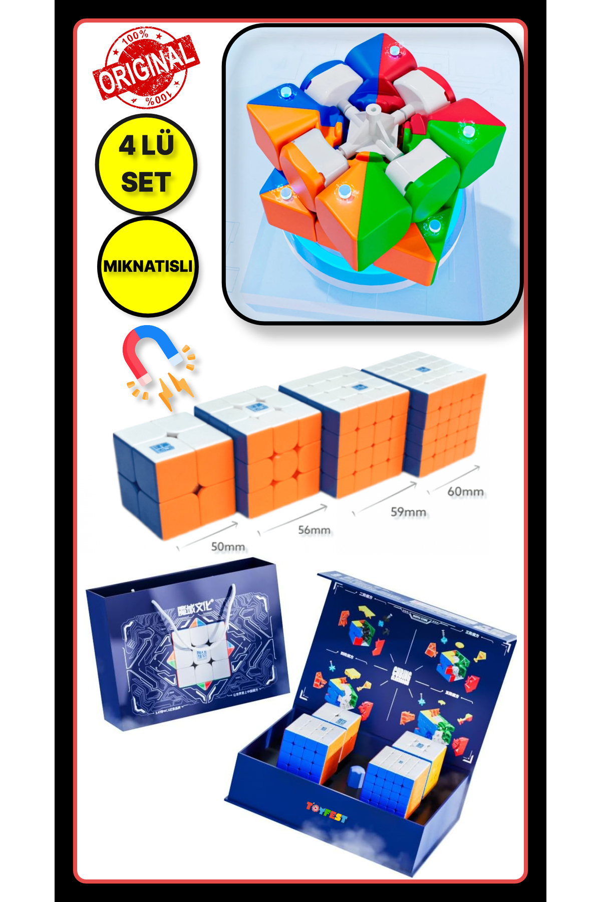 TOYFEST Moyu 2x2 & 3x3 & 4x4 & 5x5 Magnetic Cube Set Mıknatıslı Özel ...