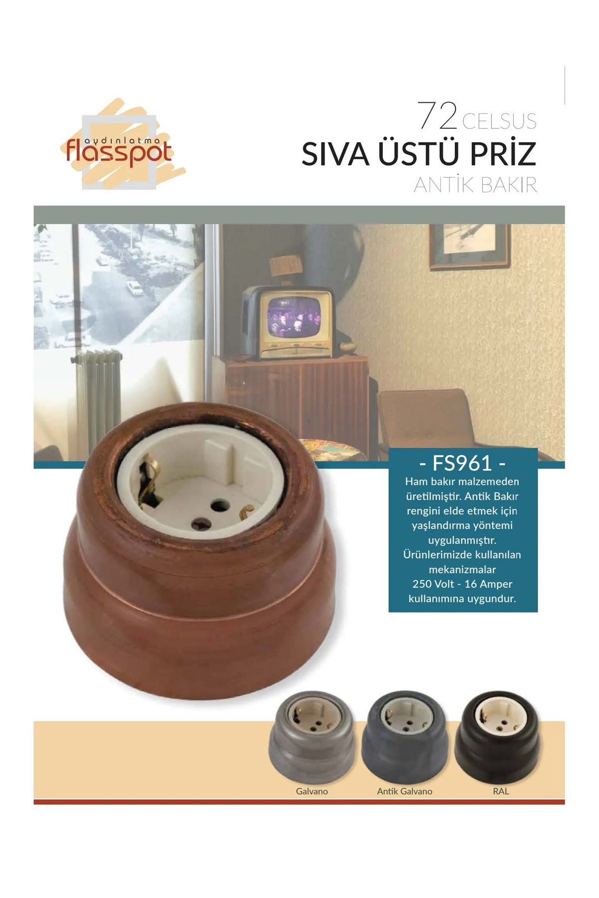 FLAŞ SPOT CELSUS Galvaniz Retro Sıva Üstü Priz Fiyatı, Yorumları - Trendyol