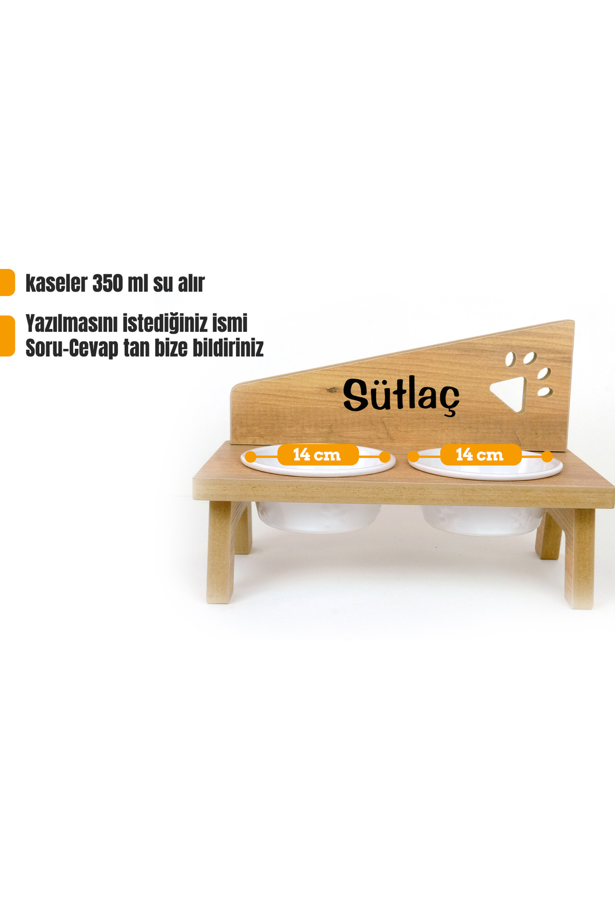 RealWood Özel Isimli Seramik Kaseli Kedi- Köpek Mama Ve Su Kabı Stantı ...