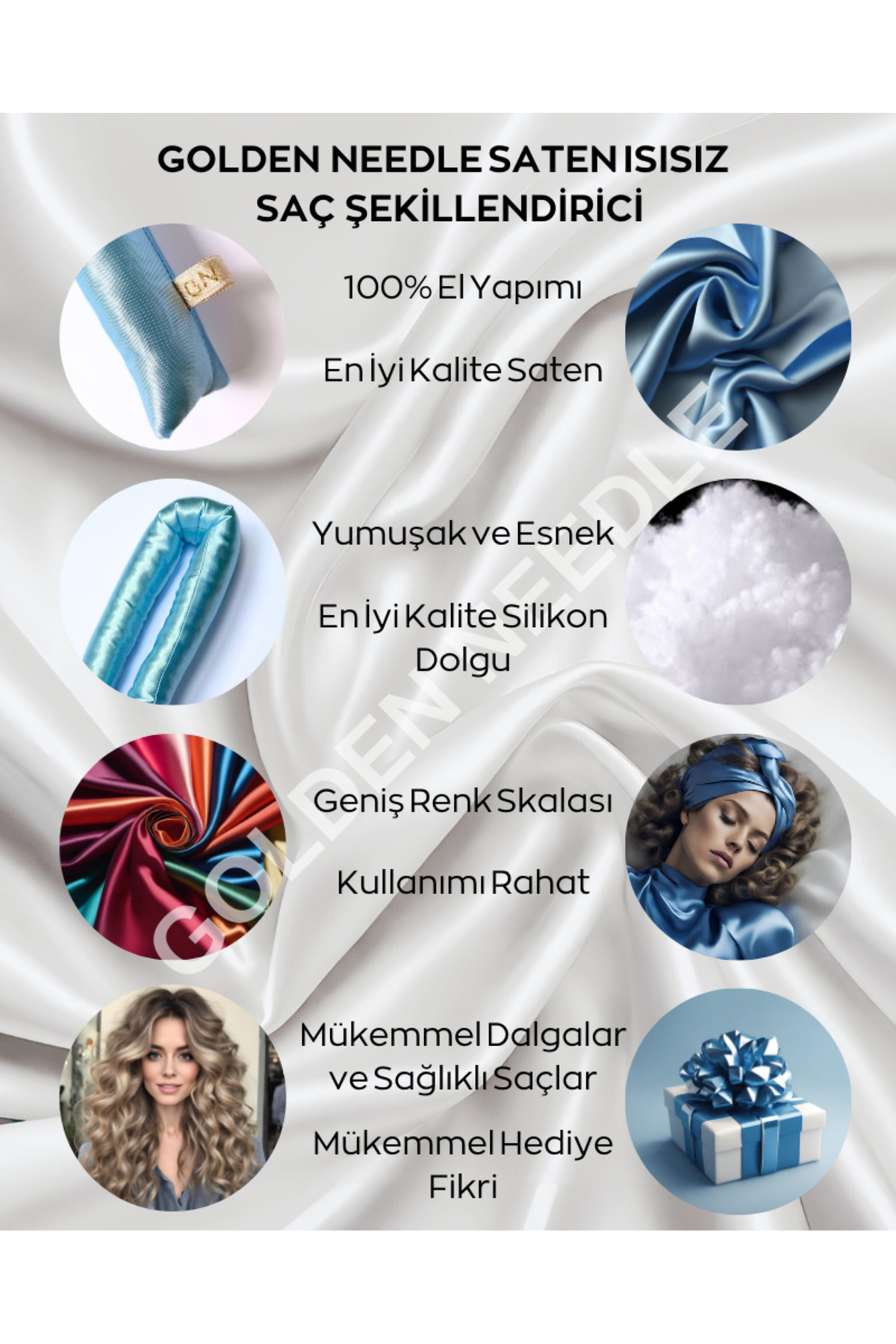 Golden Needle Saten Isısız Saç Şekillendirici Saç Sosisi Mor- Fiyonklu ...