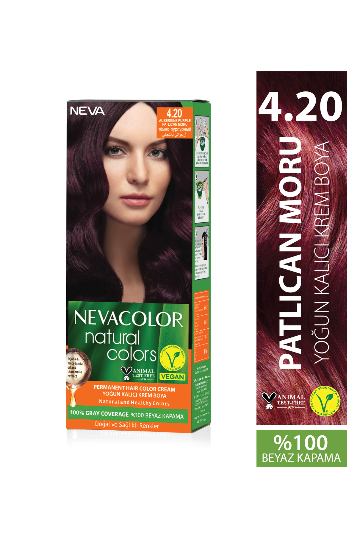 Neva Color Natural Colors 4.20 PATLICAN MORU Kalıcı Krem Saç Boyası ...