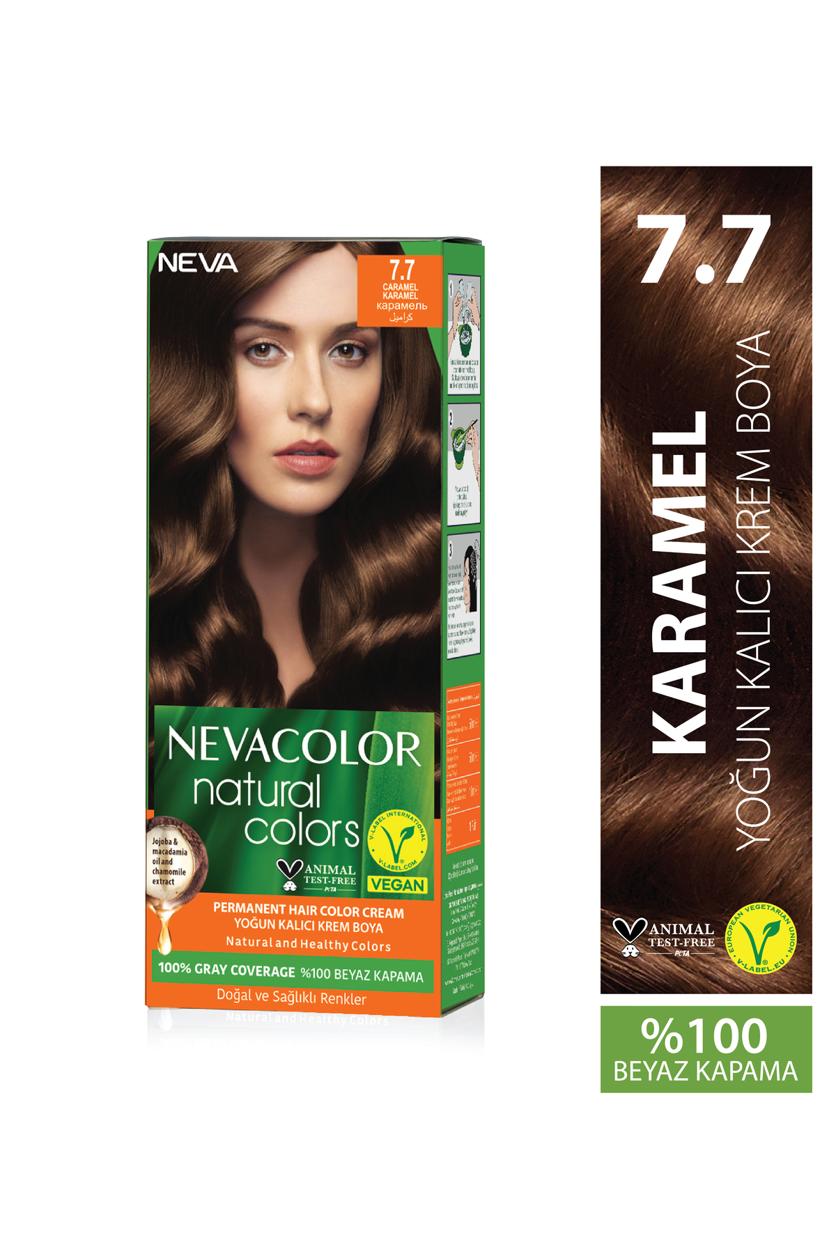 Neva Color Natural Colors 7.7 KARAMEL Kalıcı Krem Saç Boyası Seti ...