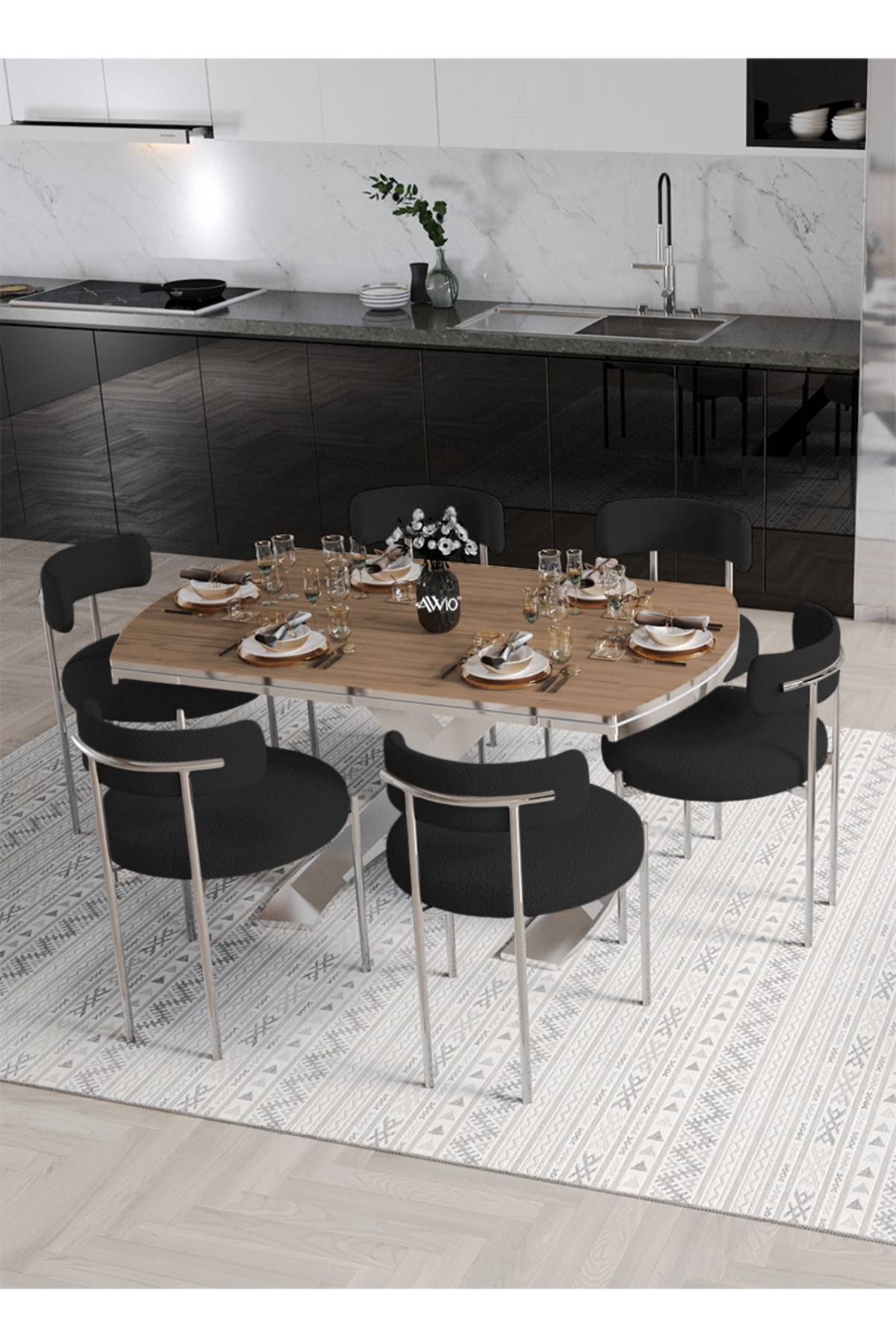 Avvio Wella Lak Panel 80x130 Açılır Yemek Masası Mutfak Masası 6 ...