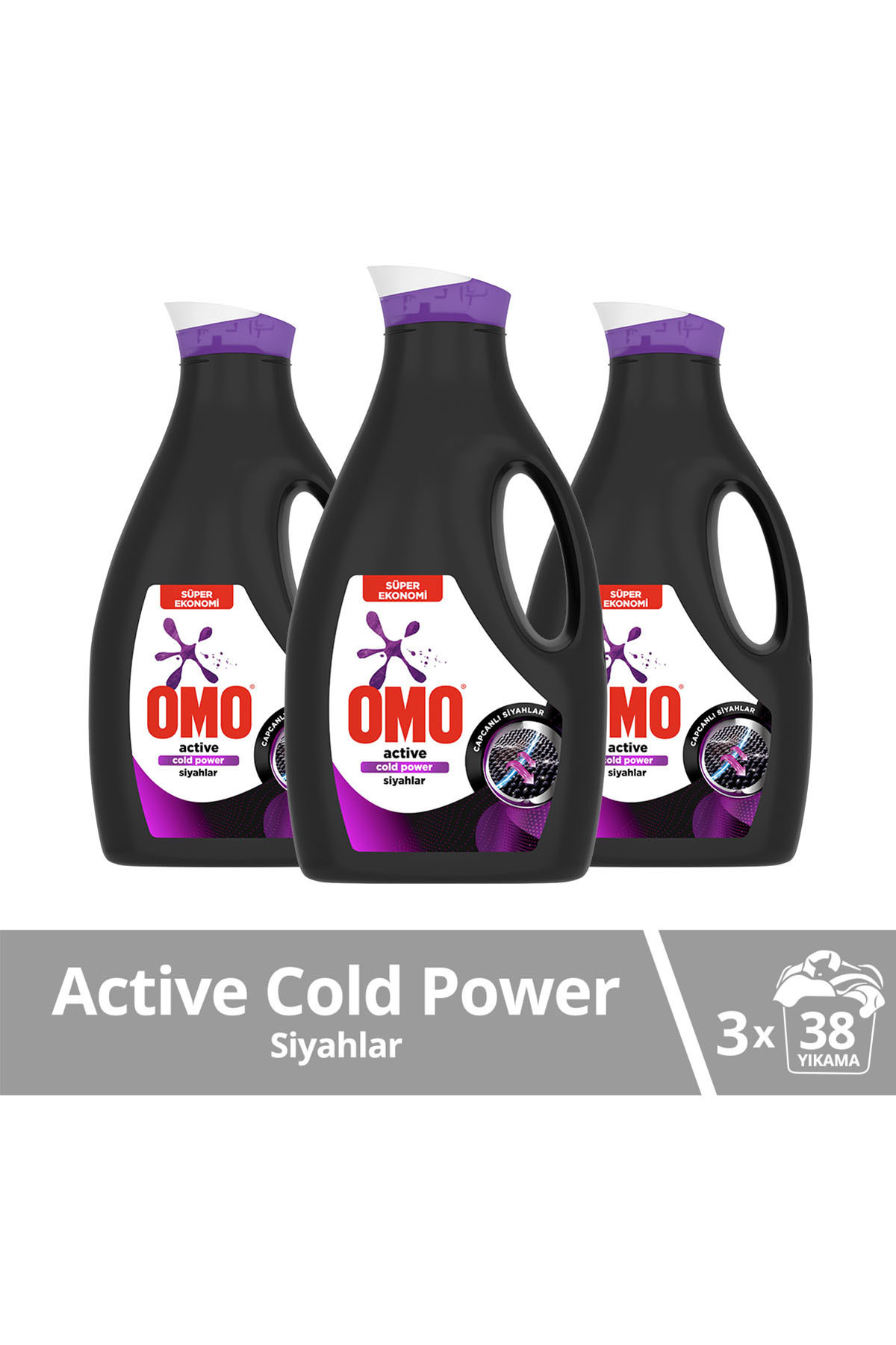Omo Active Cold Power Siyahlar için Sıvı Çamaşır Deterjanı 2470 ml x3 ...