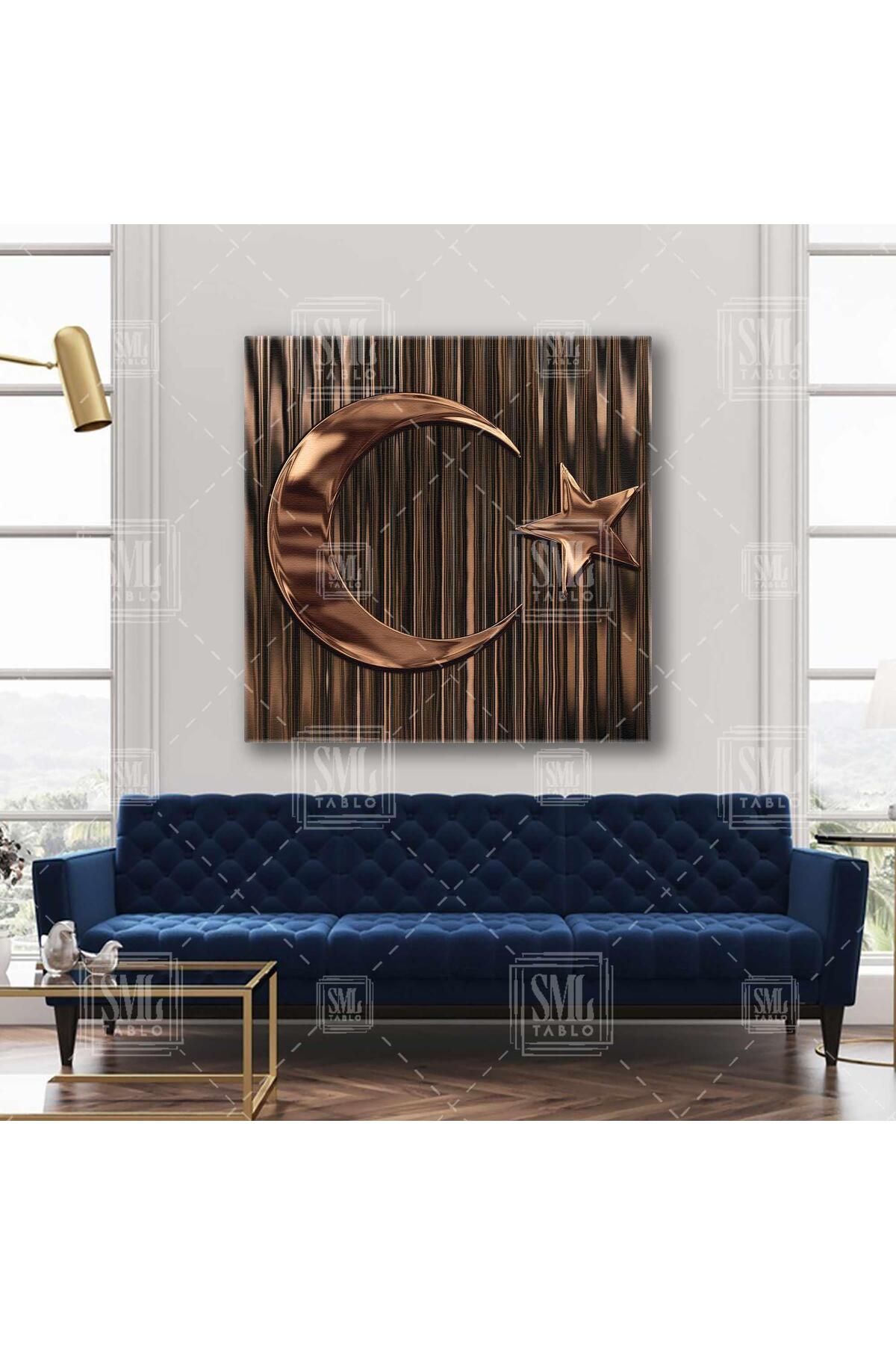 SML TABLO Bronz Metalik Görünümlü Ay Yıldız Türk Bayrağı Kare Kanvas Tablo Fiyatı, Yorumları ...