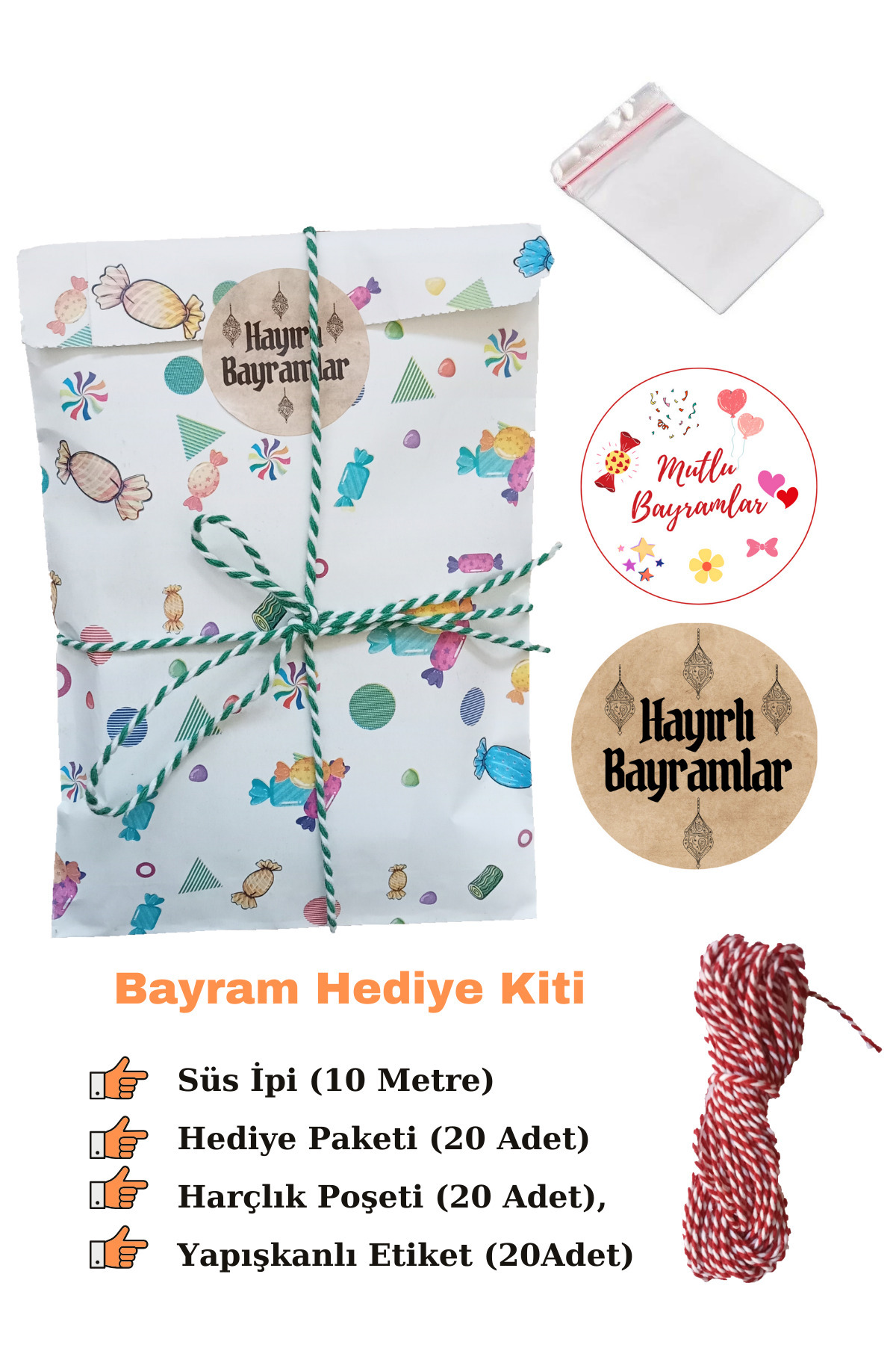 Dekals 4lü Set Bayram Hediye Paketi Kiti, Bantlı Harçlık Poşeti, Süs ...