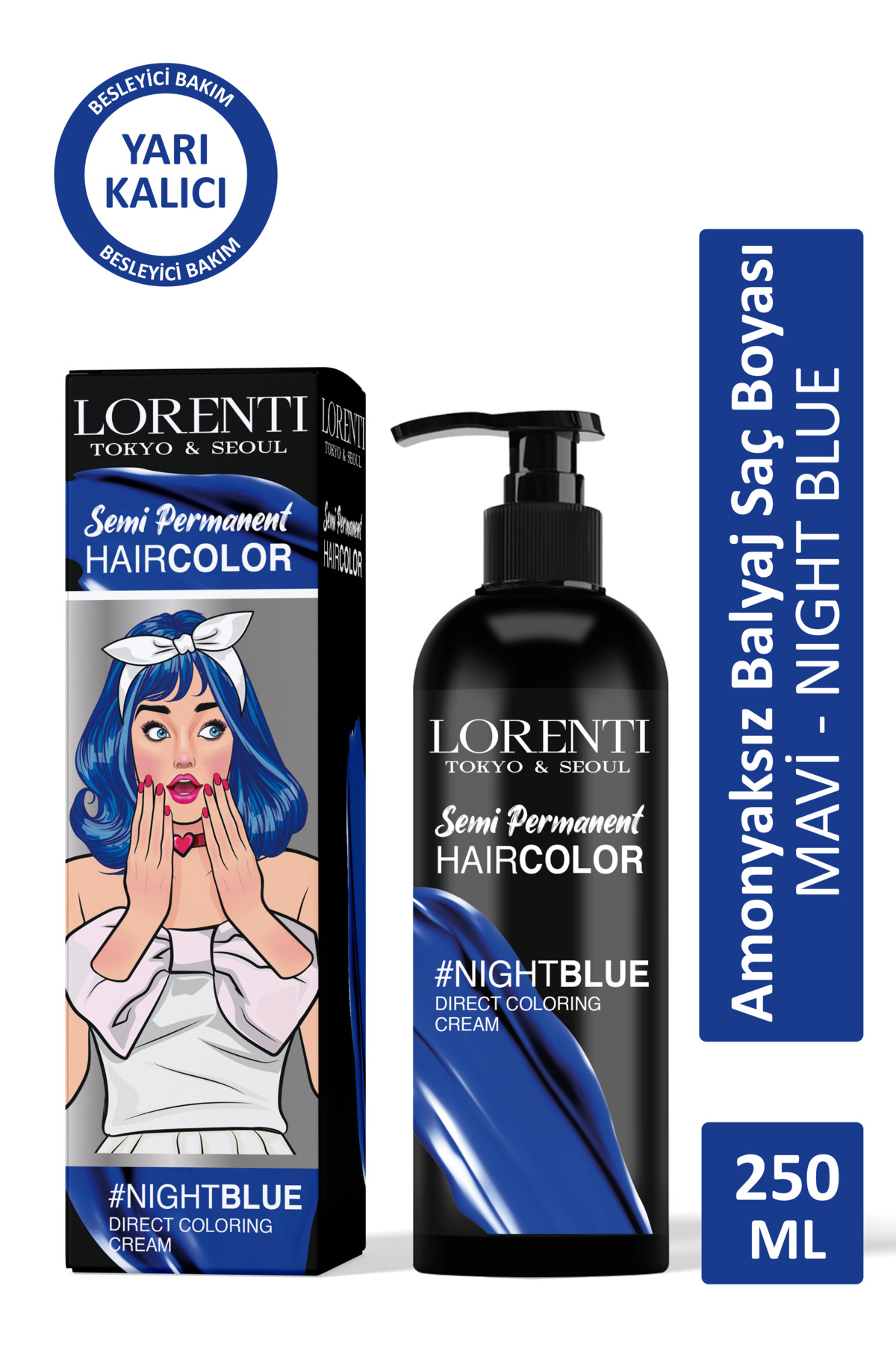LORENTİ Amonyaksız Balyaj Renkli Saç Boyası Mavi Night Blue 250 ML ...