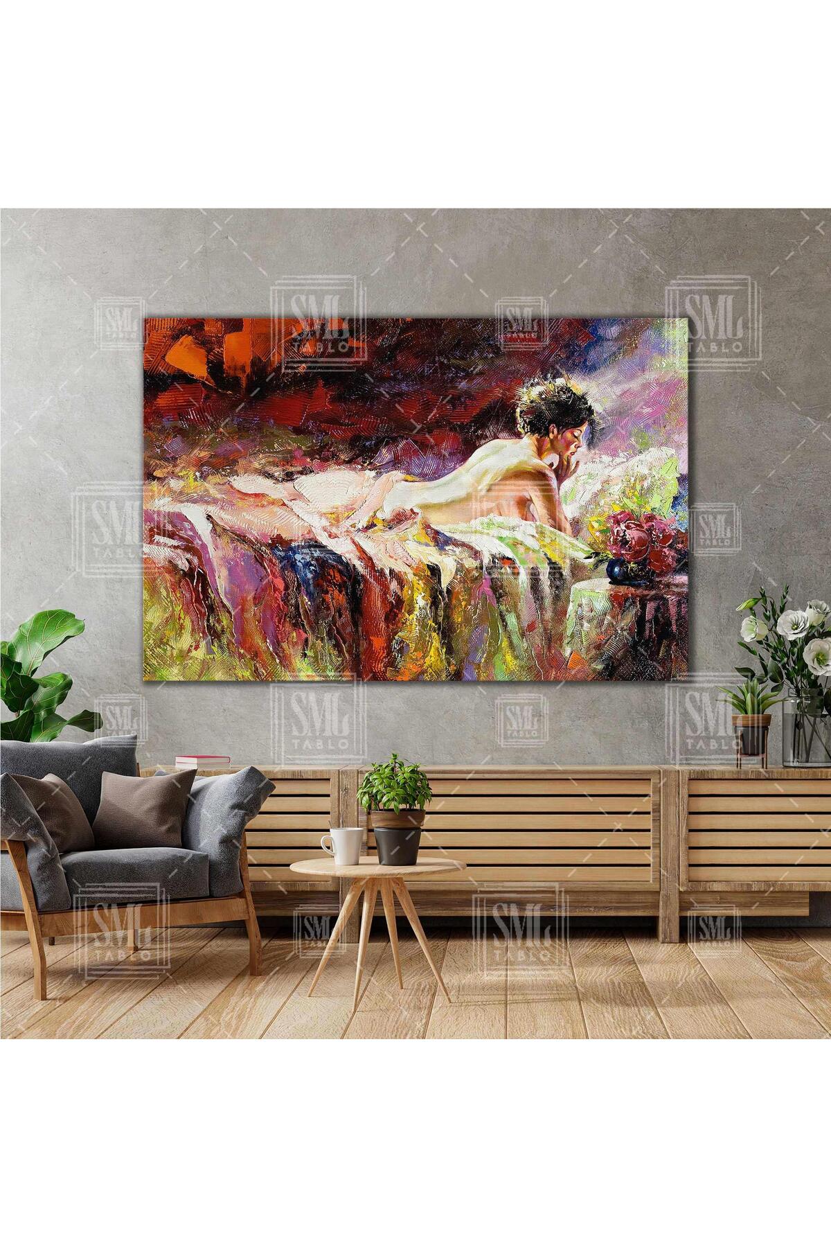 SML TABLO Yatakta Yatan Cıplak Nü Kadın Yağlı Boya Efektli Yatay Kanvas Tablo Fiyatı, Yorumları ...