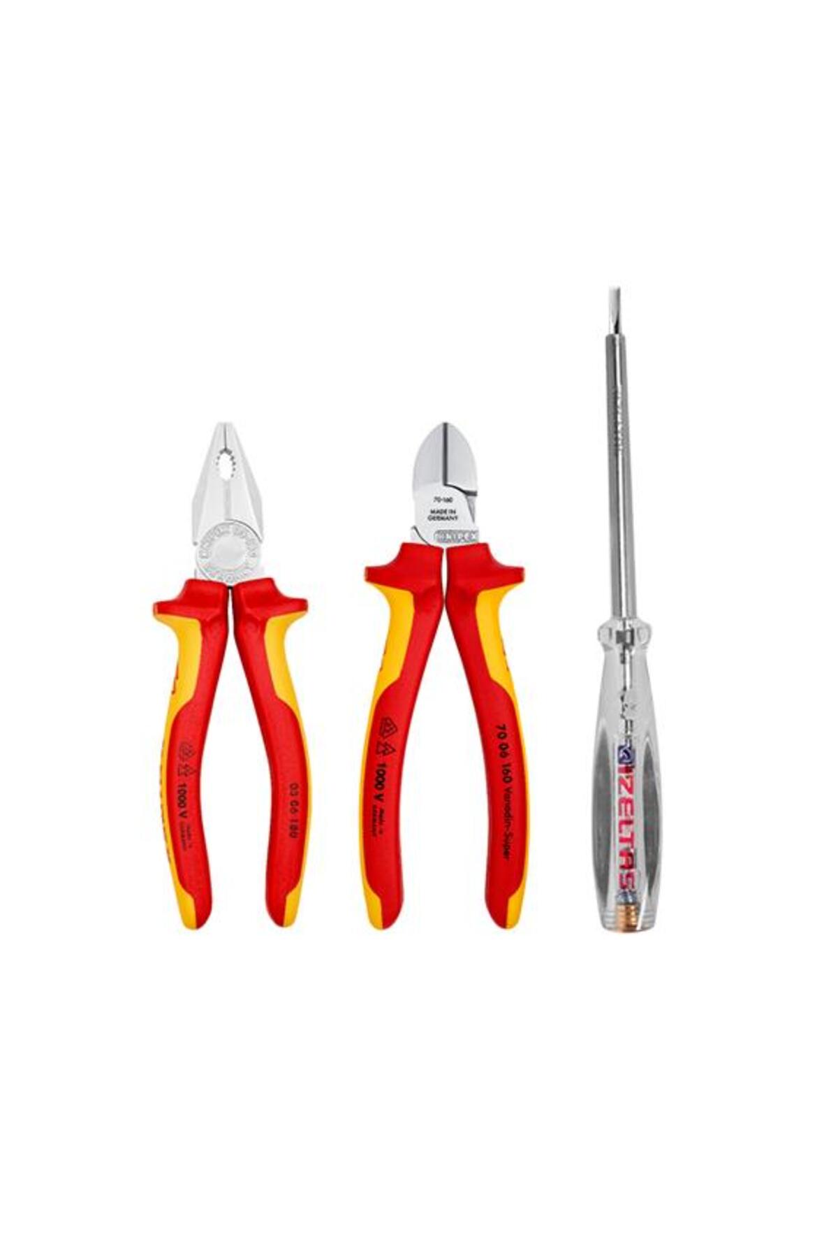 Knipex 3'lü Set 1000v Kombine Pense 180 Mm 1000v Yan Keski 160 Mm ...