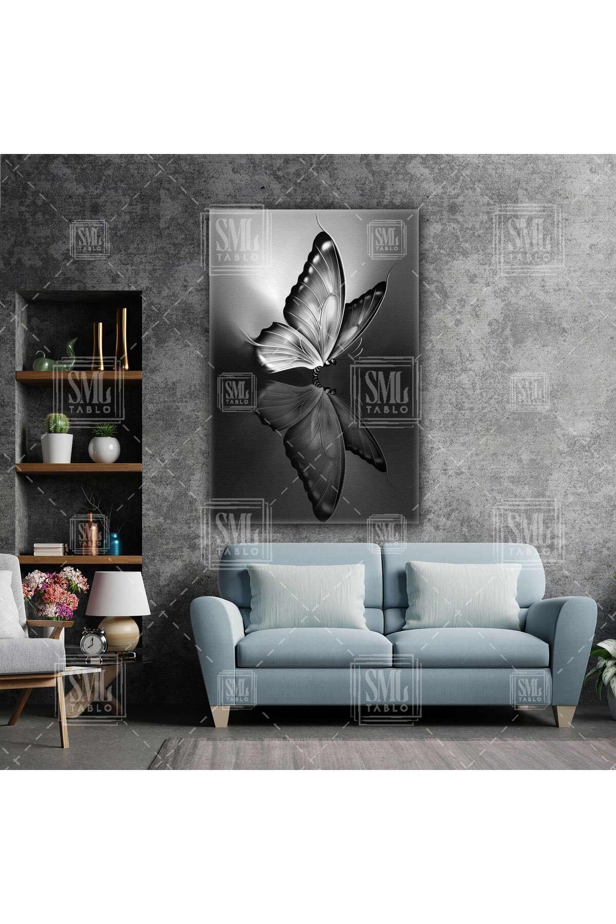 SML TABLO Kelebek Yansıma Simetri Siyah Beyaz Modern Dekoratif Dikey Kanvas TabloFiyatı ...