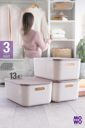 Mowo Home Trove 3 Adet 13,4 Lt (BEYAZ) Düzenleyici Organizer Kapaklı ...