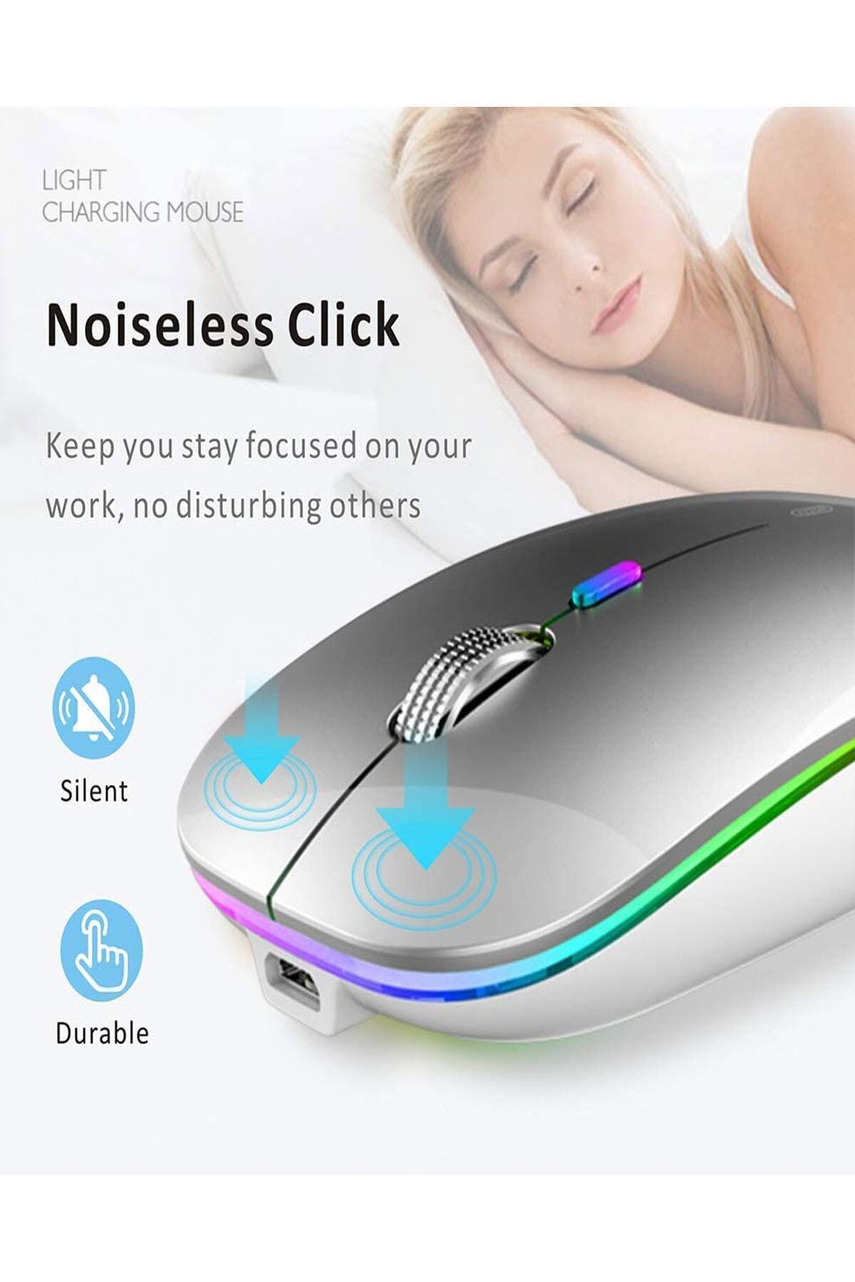 batcell Rgb Led Kablosuz Mouse Optik Wireless Mouse Sessiz Mouse Beyaz ...