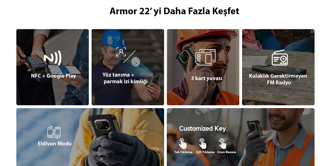 ULEFONE Armor 22 6600mAh 6.58' 64MP 8GB 256GB IP68 Gece Görüş Kameralı Dayanıklı Cep Telefonu Fiyatı