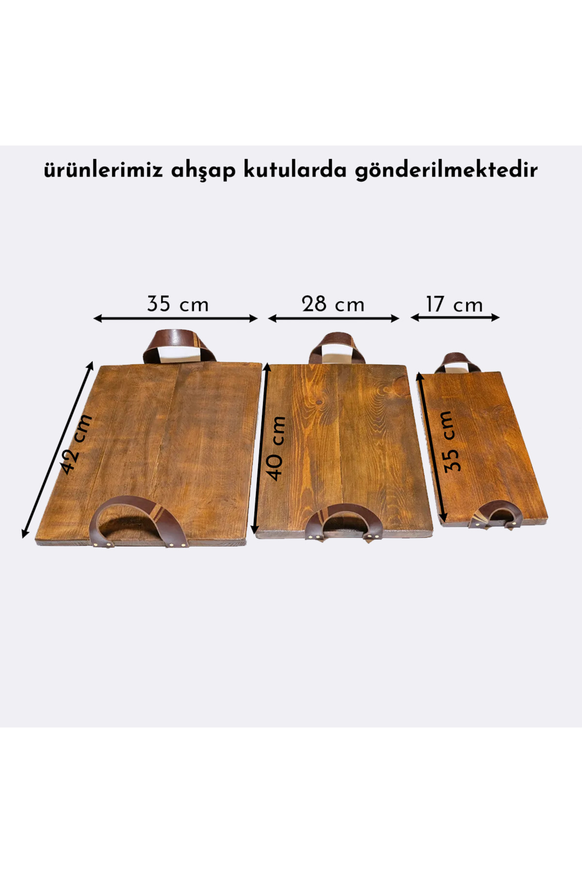 MOLOUD DESIGN ATELIER Hakiki Deri Kulplu Ağaç Kesim Üçlü Sunum Tepsisi ...