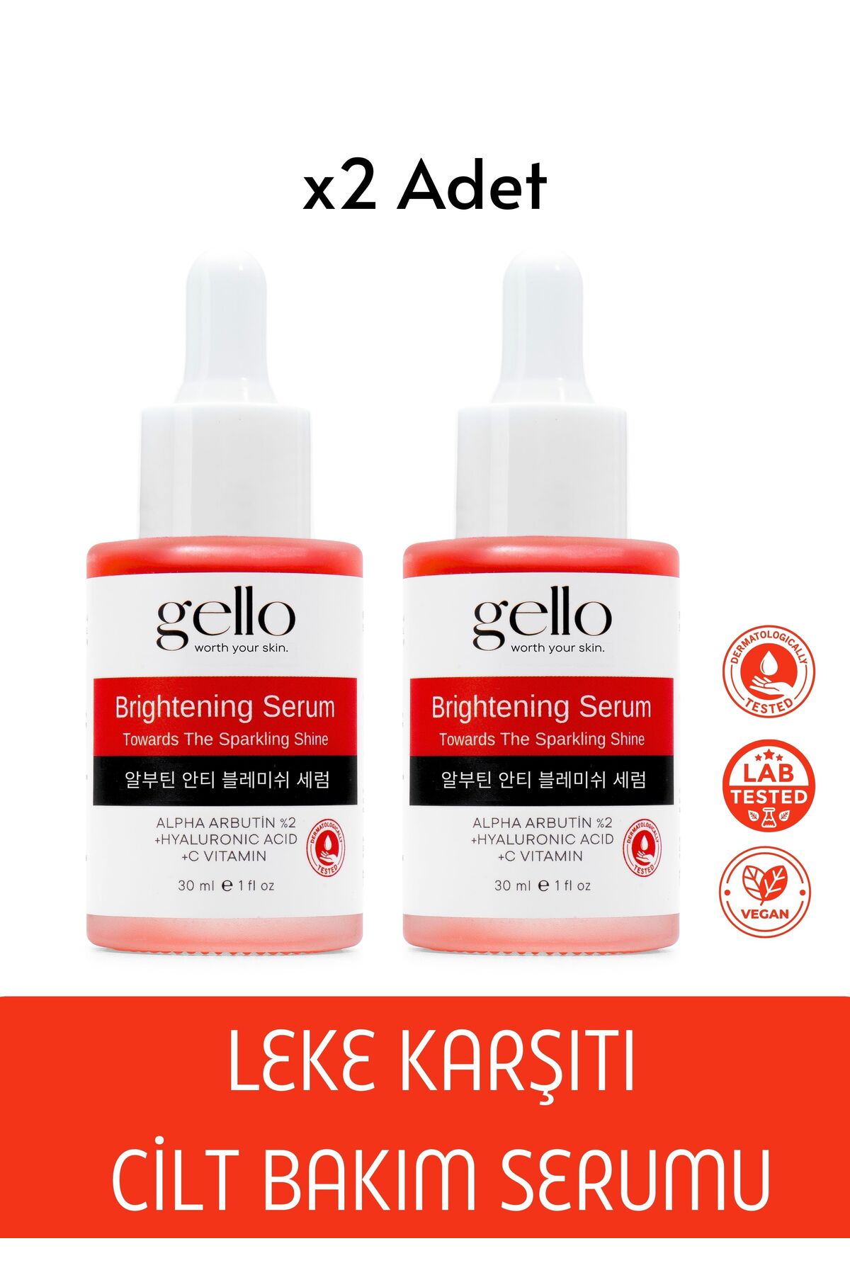 GELLO 2'Lİ Leke Karşıtı Arbutin Cilt Bakım Serumu (Alpha arbutin %2 +Hyaluronic acid +C vitamin ...