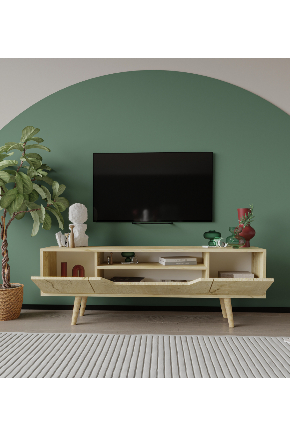 VM VERTEX MOBİLYA Roma Ahşap Ayaklı Tv Ünitesi Tv Sehpası Safir Meşe ...