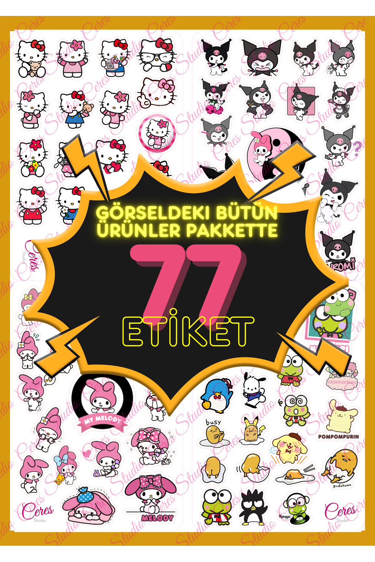 Ceres Studio Hello Kitty Ve Arkadaşları Kuromi My Melody Cinnamoroll 77 Etiket Bullet Journal ...