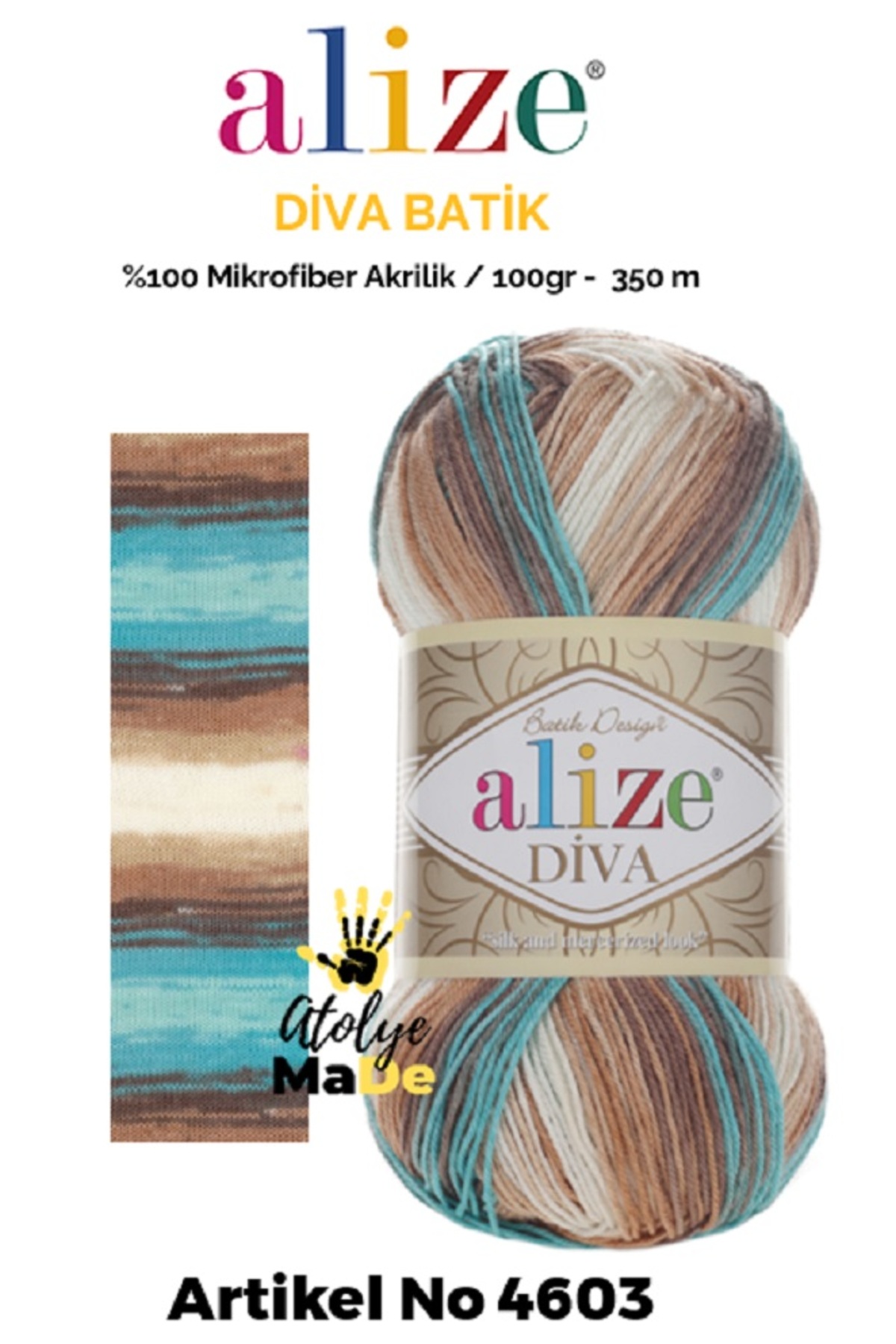 Alize Diva Batik 4603 %100 Mikrofiber Akrilik (100GR 350M) Tek Yumak 17 Farklı Batik Renk ...