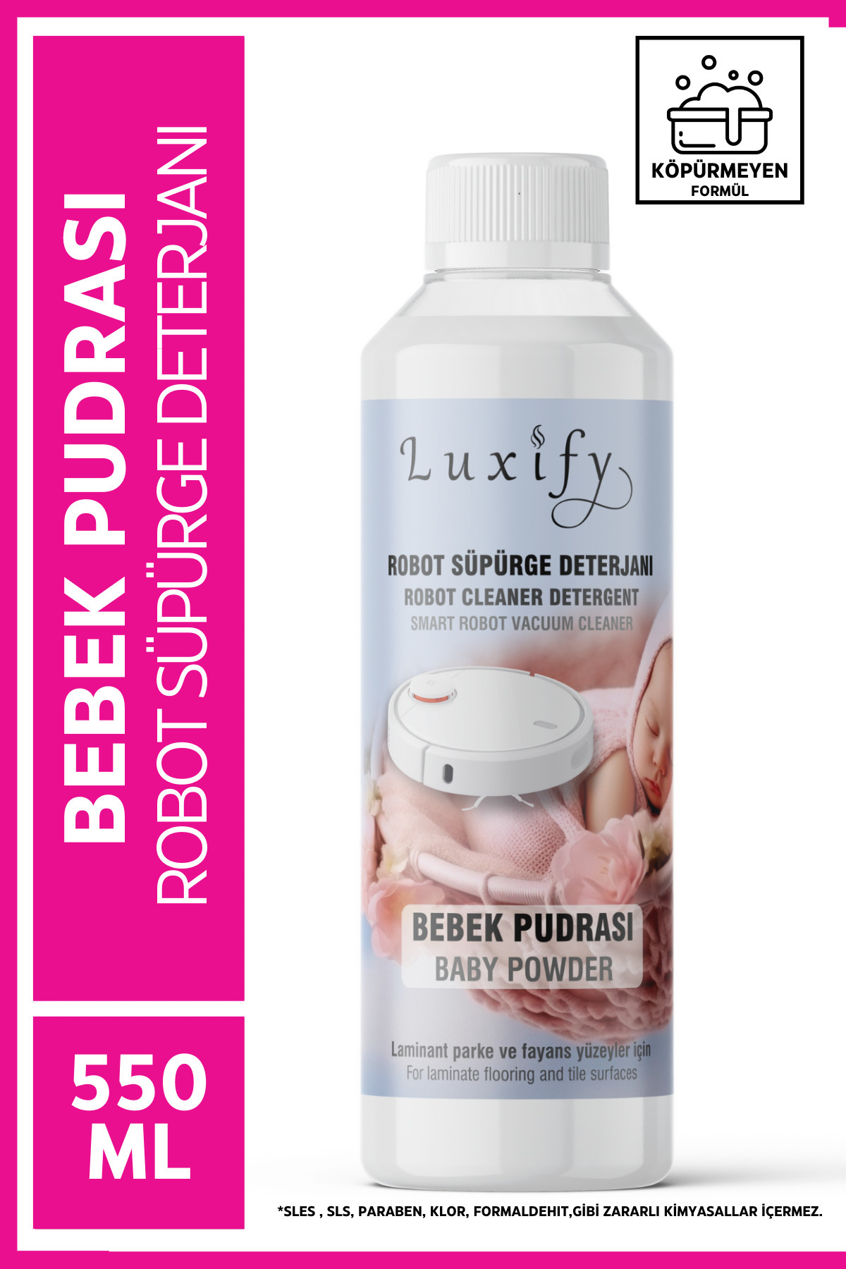 Luxify Bebek Pudrası Kokulu Akılı Robot Süpürge Deterjanı, Sprey Mop Deterjanı, Yüzey ...