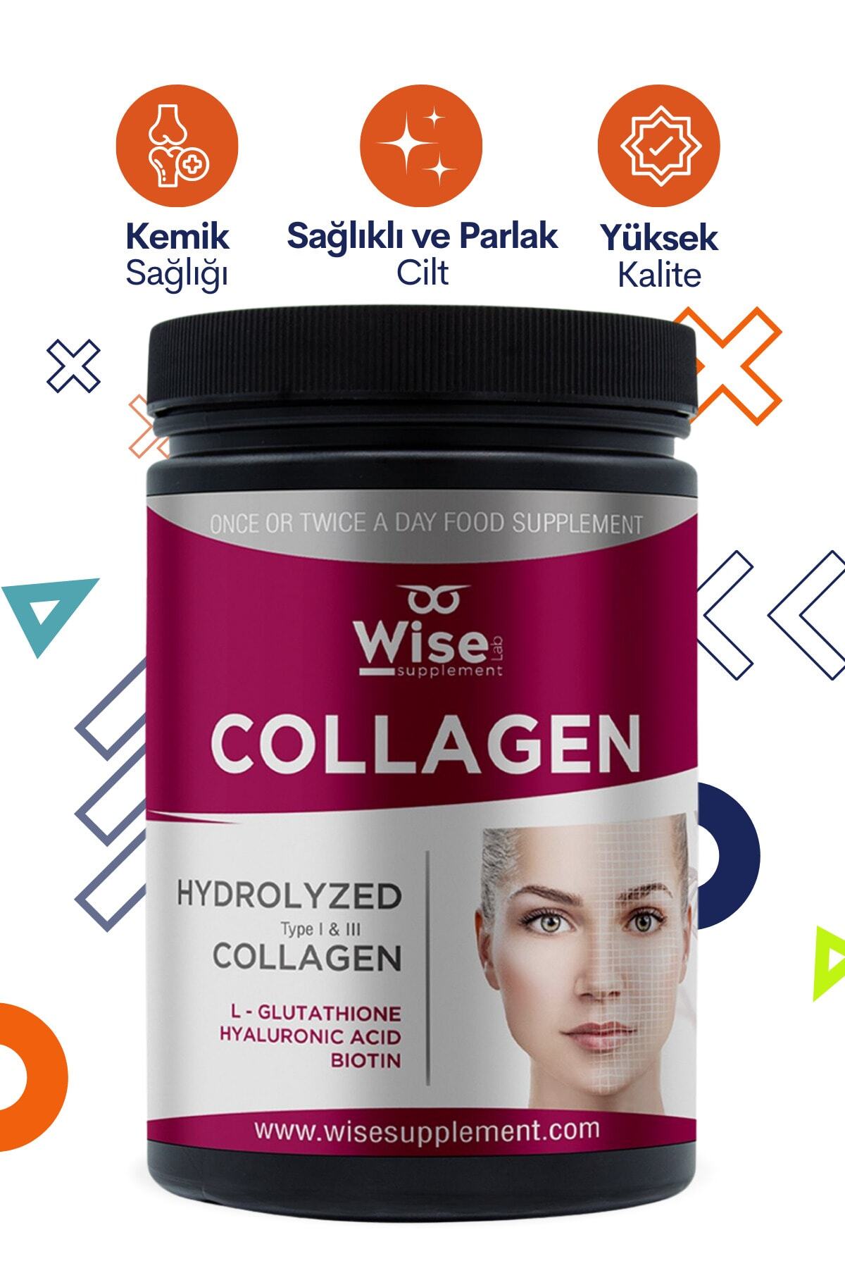 WiseLab Hidrolize Tip 1 , Tip 3 Kolajen L-gluthathione, Hyaluronic Acid Ve Biotin 273gr Fiyatı ...