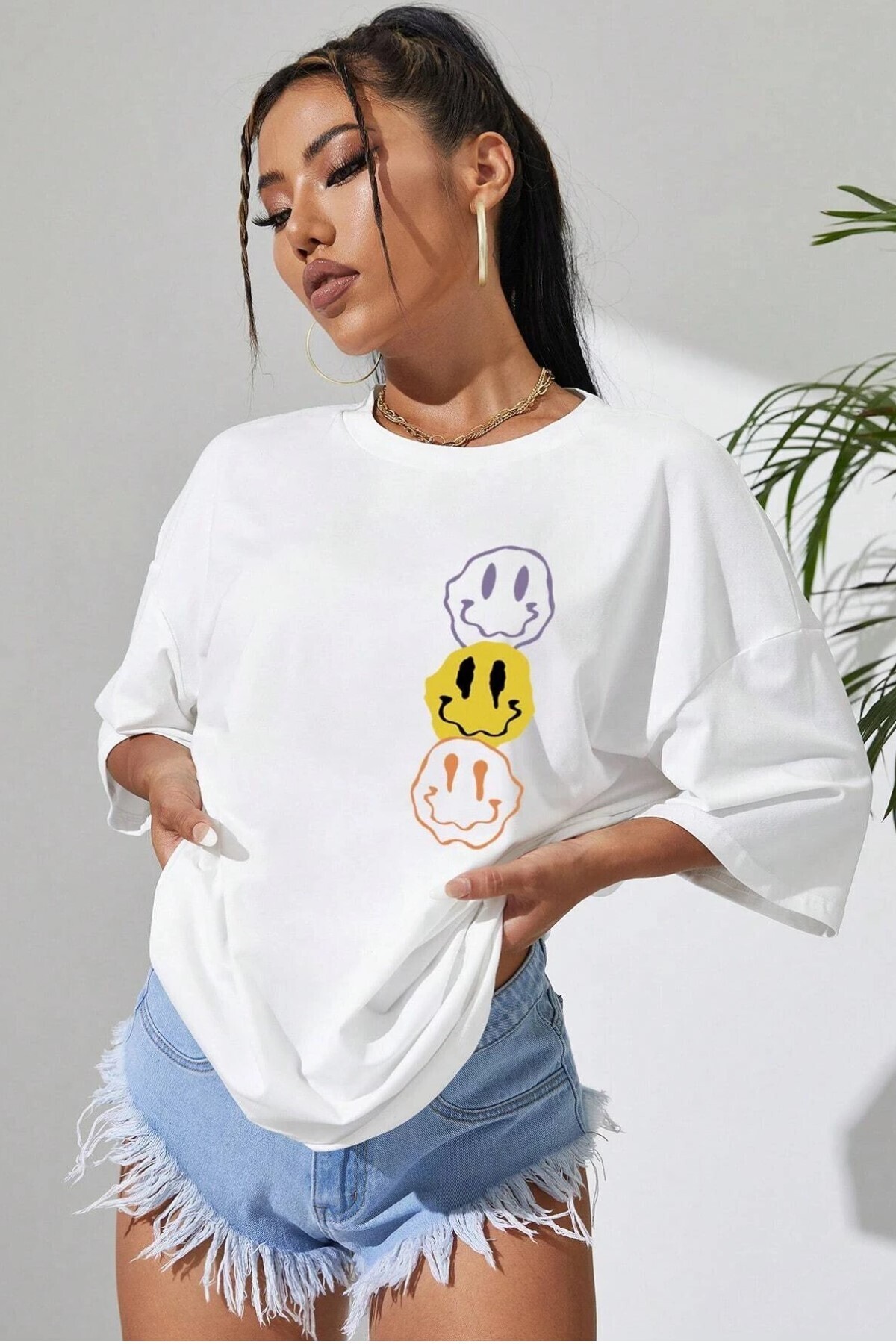 oneagılyazı Oversize Emoji Baskılı T-Shirt - Fiyatı, Yorumları