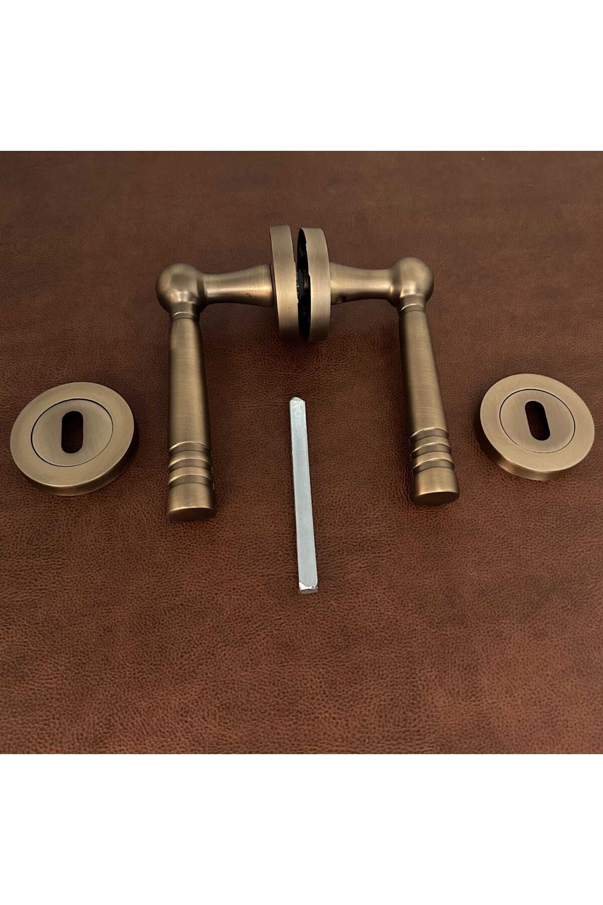 KOLDOOR Osmanlı Mat Antik Sarı Yuvarlak Rozetli Oda Kapı Kolu 1 Takım ...