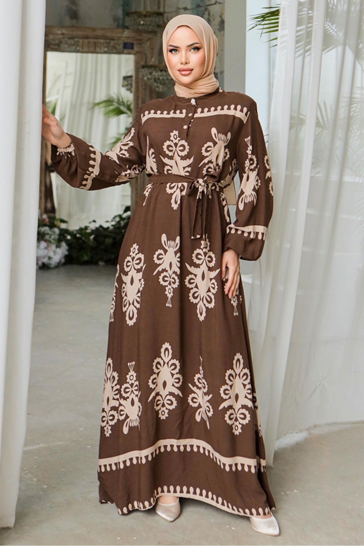 Bestenur Edvil Dokuma Viskon Elbise 846 - Kahve - Fiyatı, Yorumları