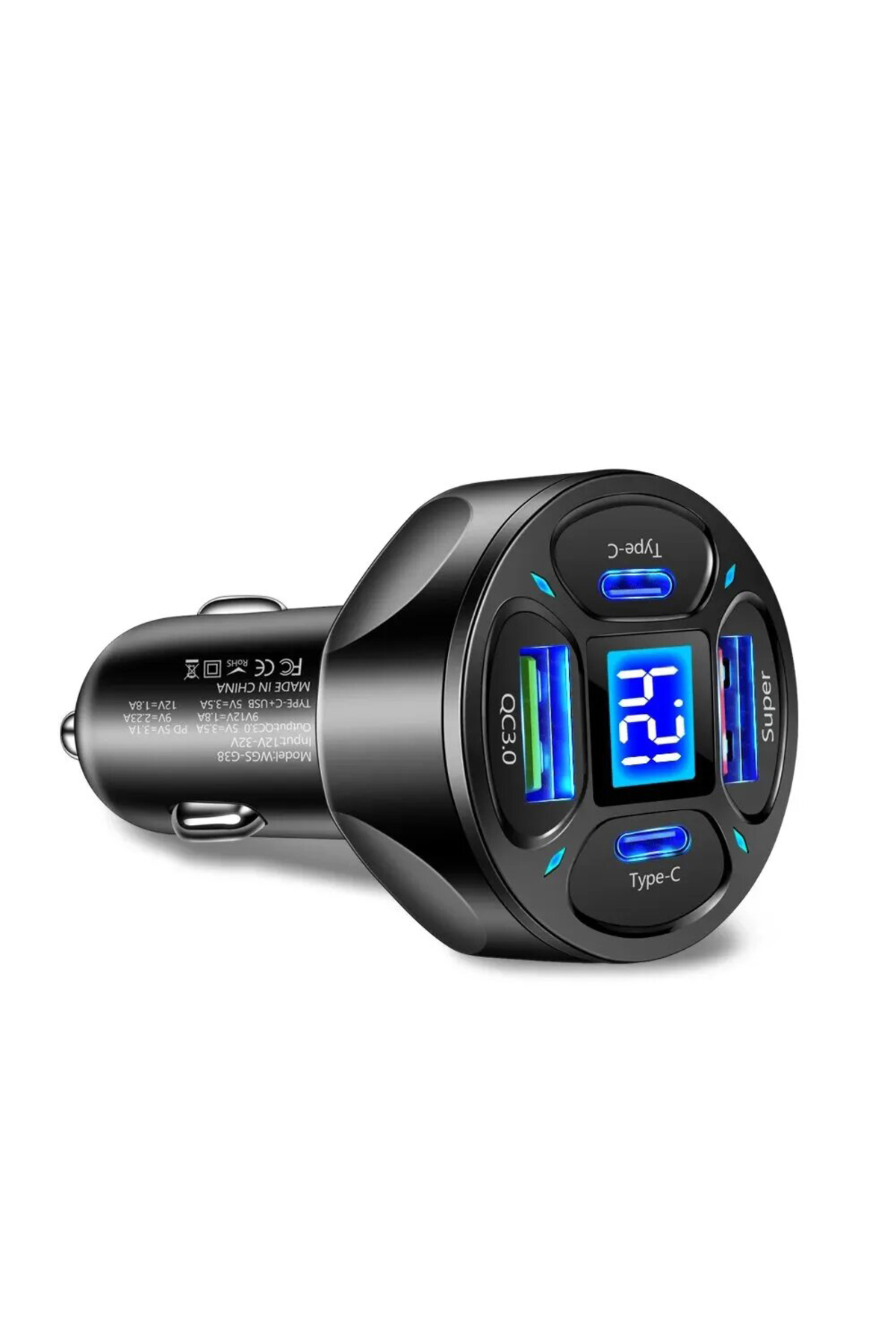 ZUIDID LED Dijital Ekranlı 2 USB + 2 Type C Portlu Hızlı Araç Şarjı ...