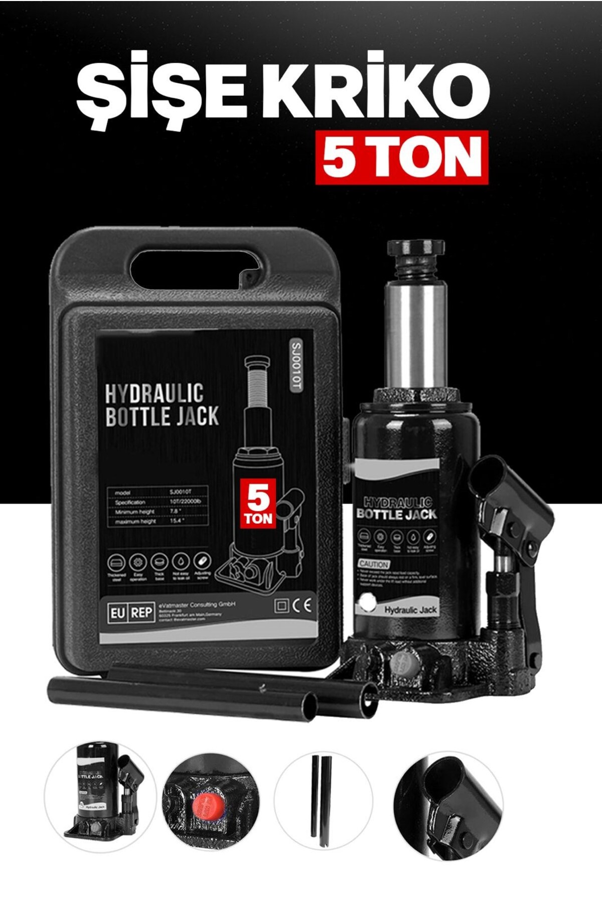 MoonTech Pro Black Seri Çelik Şaseli Çift Dişli Özel Çantalı 5 Ton ...