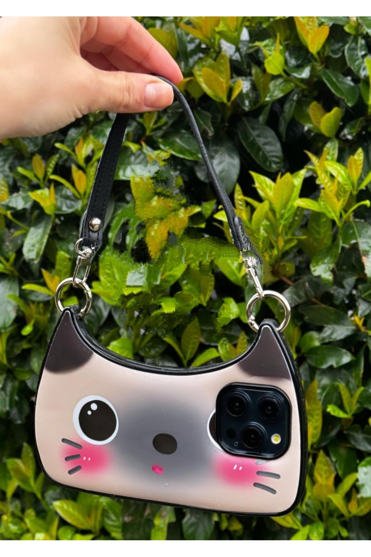 MSA iPhone 14 Pro Max Uyumlu Askılıklı Çanta Tipi Kedi Desenli Kılıf ...