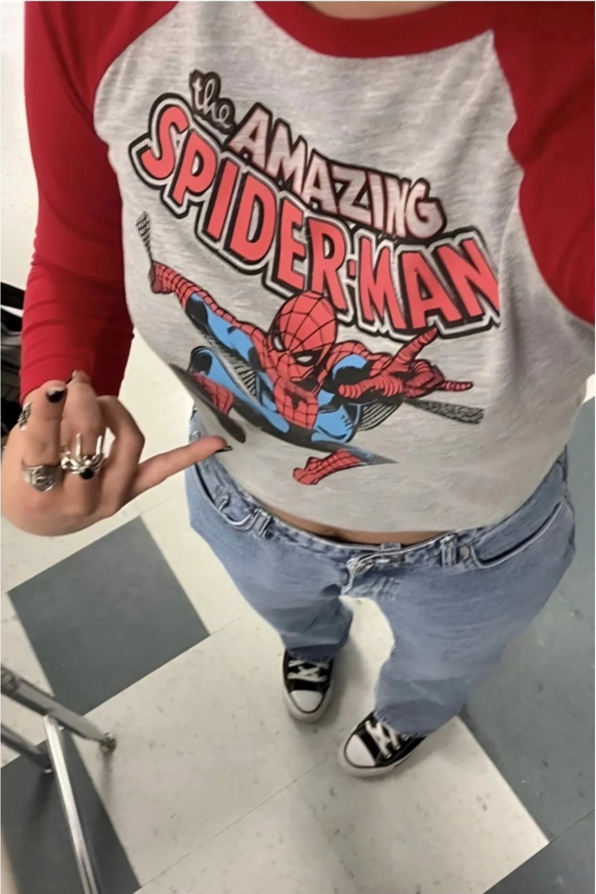 BROOD's The Amazing Spider Man Desing Bluz Kırmızı Gri Yarım Kadın T ...