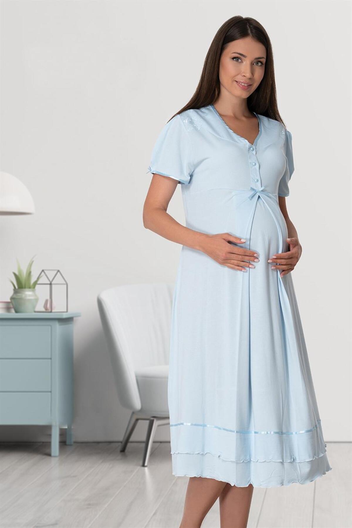 Lohussa Kadın Mavi Yazlık Pamuk Penye Hamile Lohusa Gecelik - Fiyatı ...
