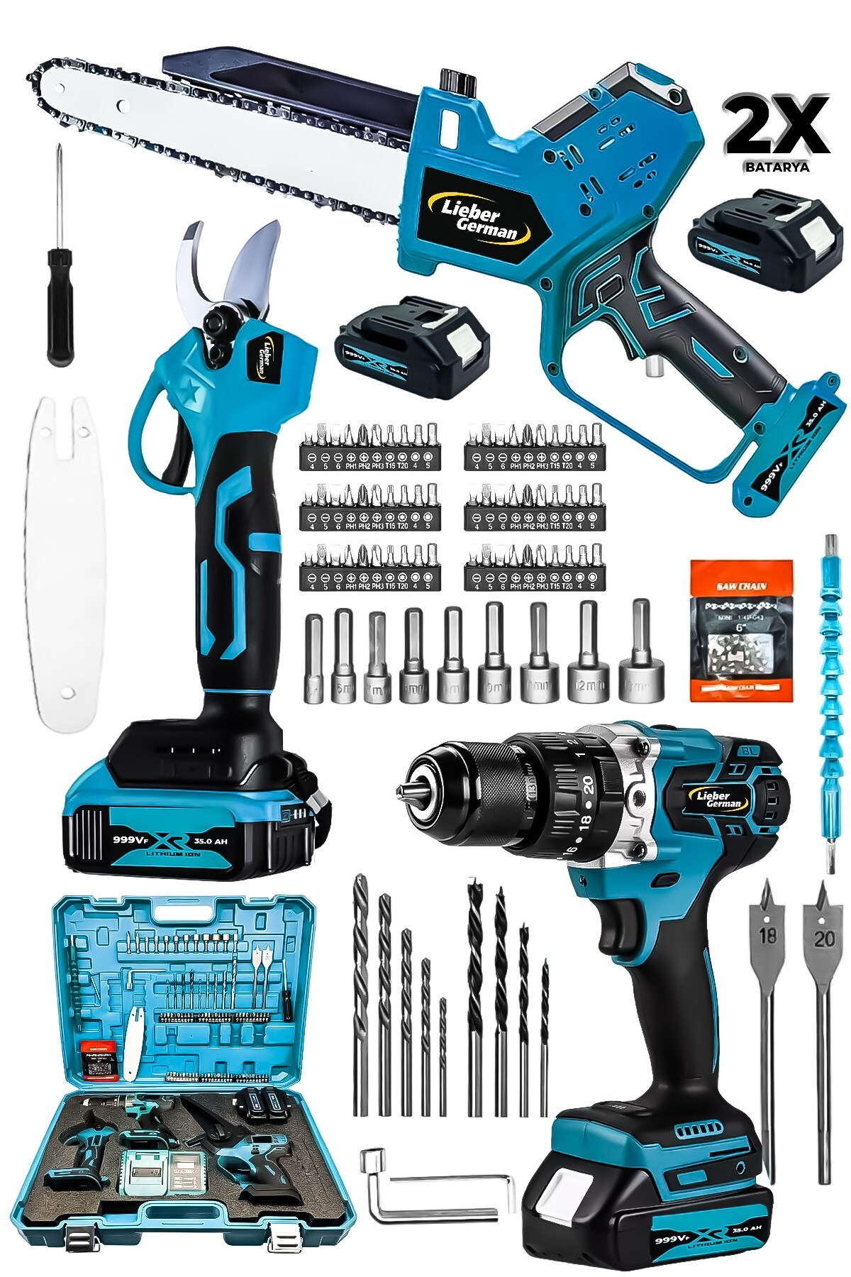 Lieber German 9990 3lü Joker Set 2x Akülü Şarjlı Dal Ağaç Kesme Testere ...