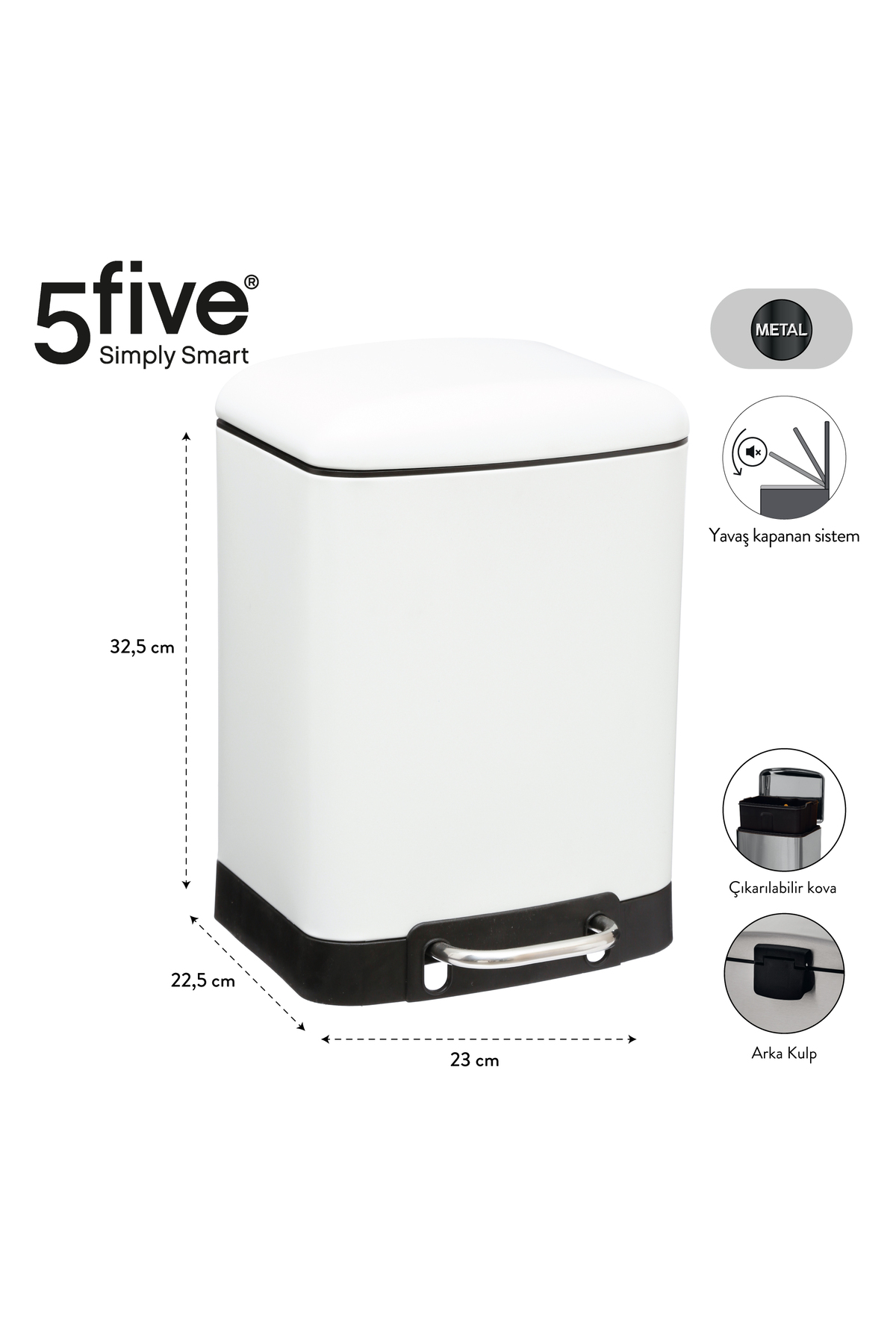5FIVE ARIANE - METAL PEDALLI 6 LT ÇÖP KUTUSU / BEYAZ - Fiyatı, Yorumları
