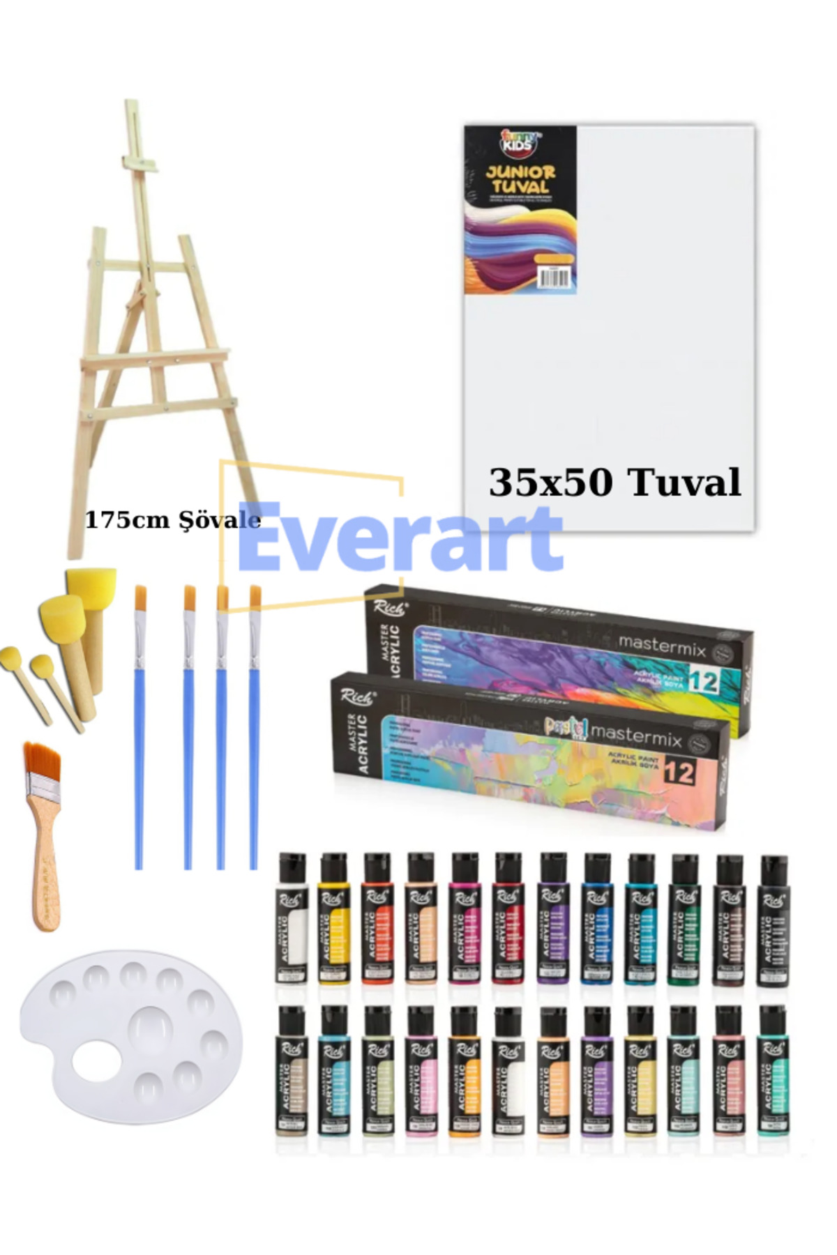 everart 175 Şövale, Akrilik Boya Mastermix 24 ADET Full Boyama Seti ...