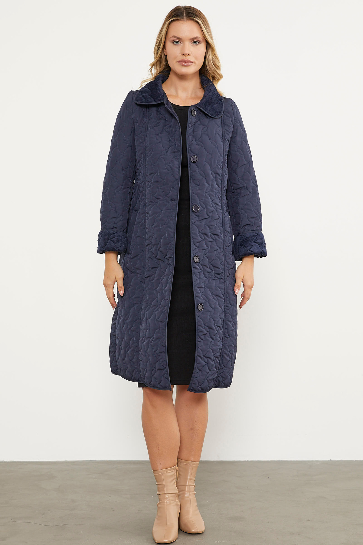 Sementa İçi Tamamen Pelüş Kapitone Uzun Kaban - Lacivert Fiyatı ...