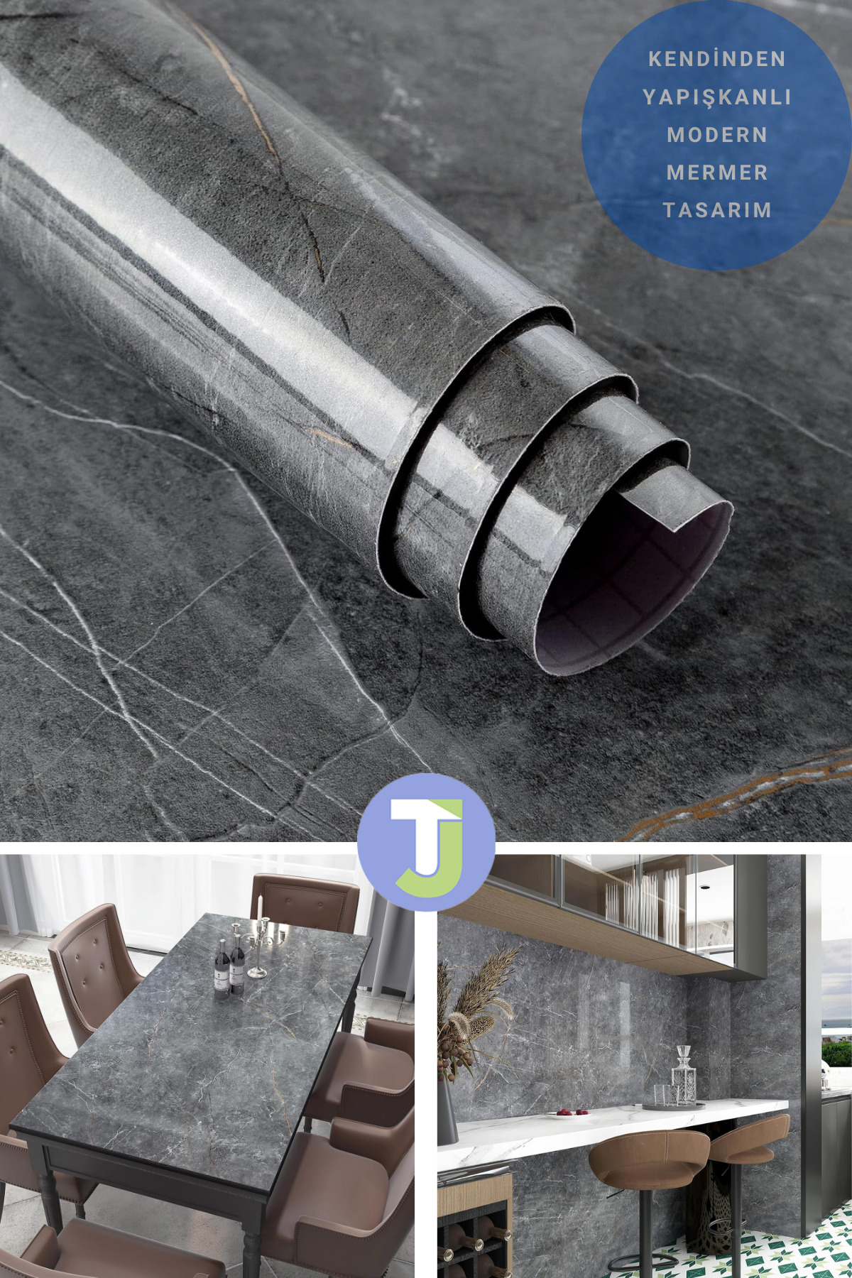 Technojet Kendinden yapışkanlı Mermer Desen Folyo Mutfak Banyo Tezgah Duvar Masa Kaplama ...