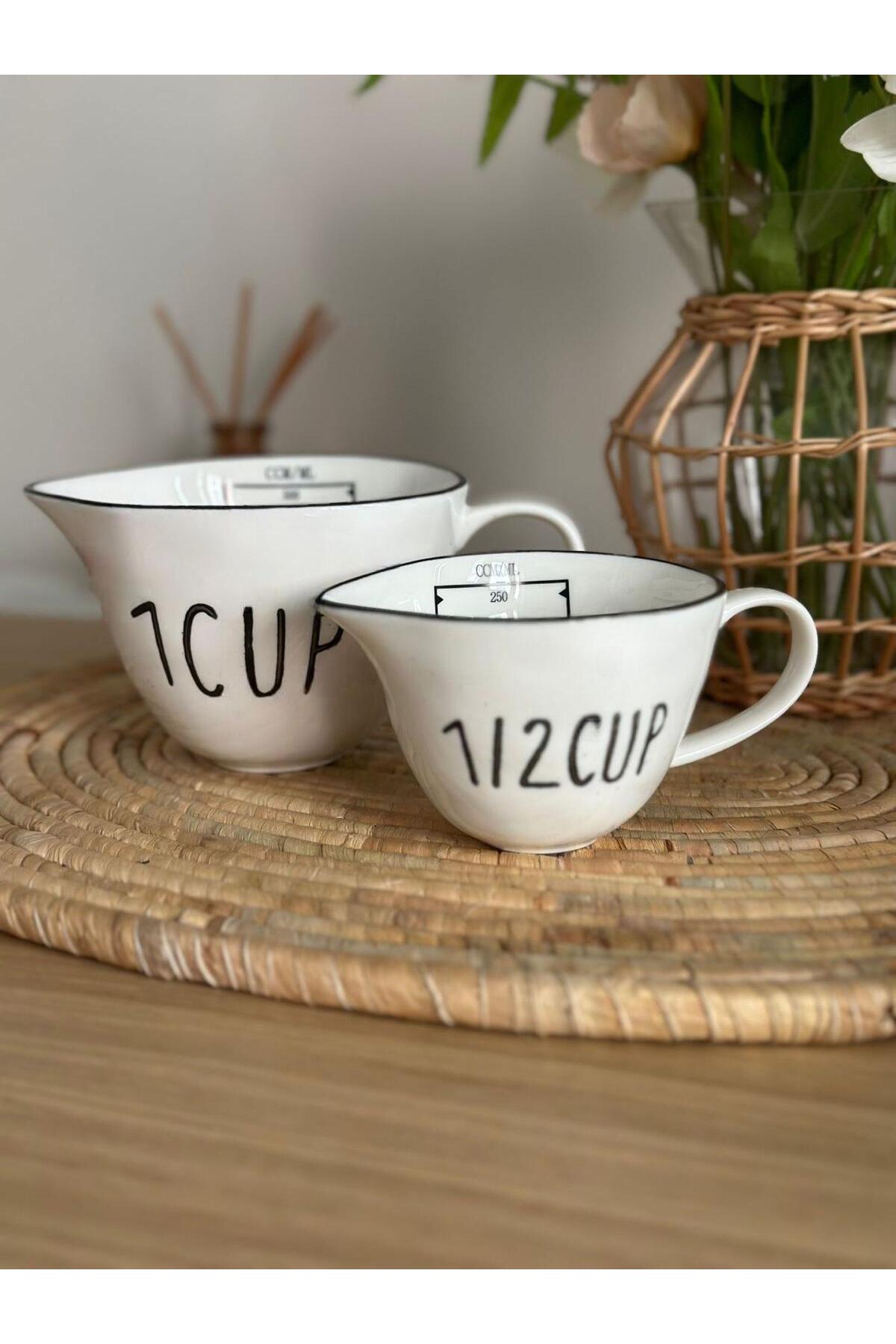 Bade Home 2'li Seramik Ölçü Bardaği Seti, Kupa Bardak ölçü kabı 250 MI ...