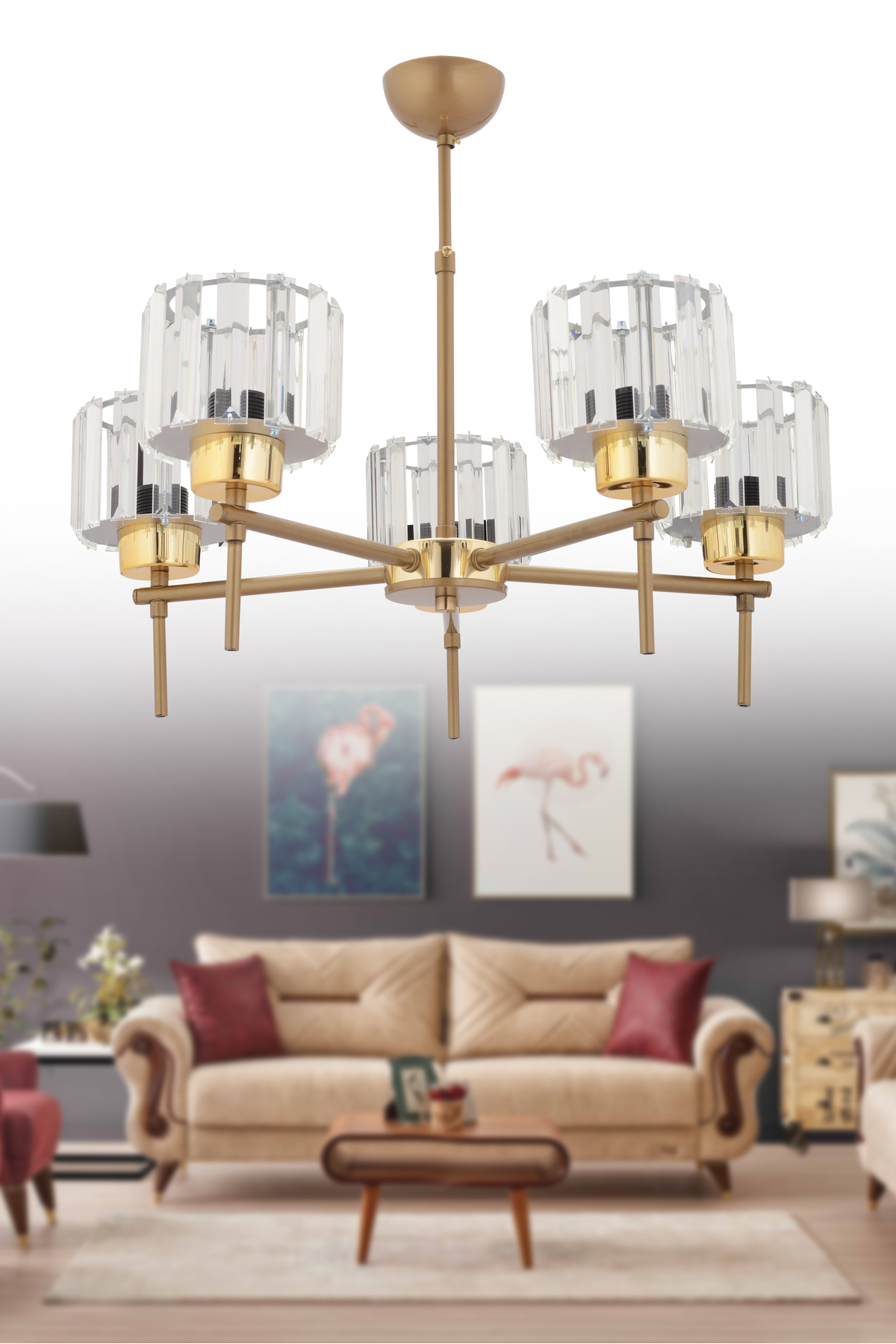 avimonaydınlatma QUEEN ESKİTME - GOLD 5'Lİ KRİSTAL BAŞLIKLI MODERN ...